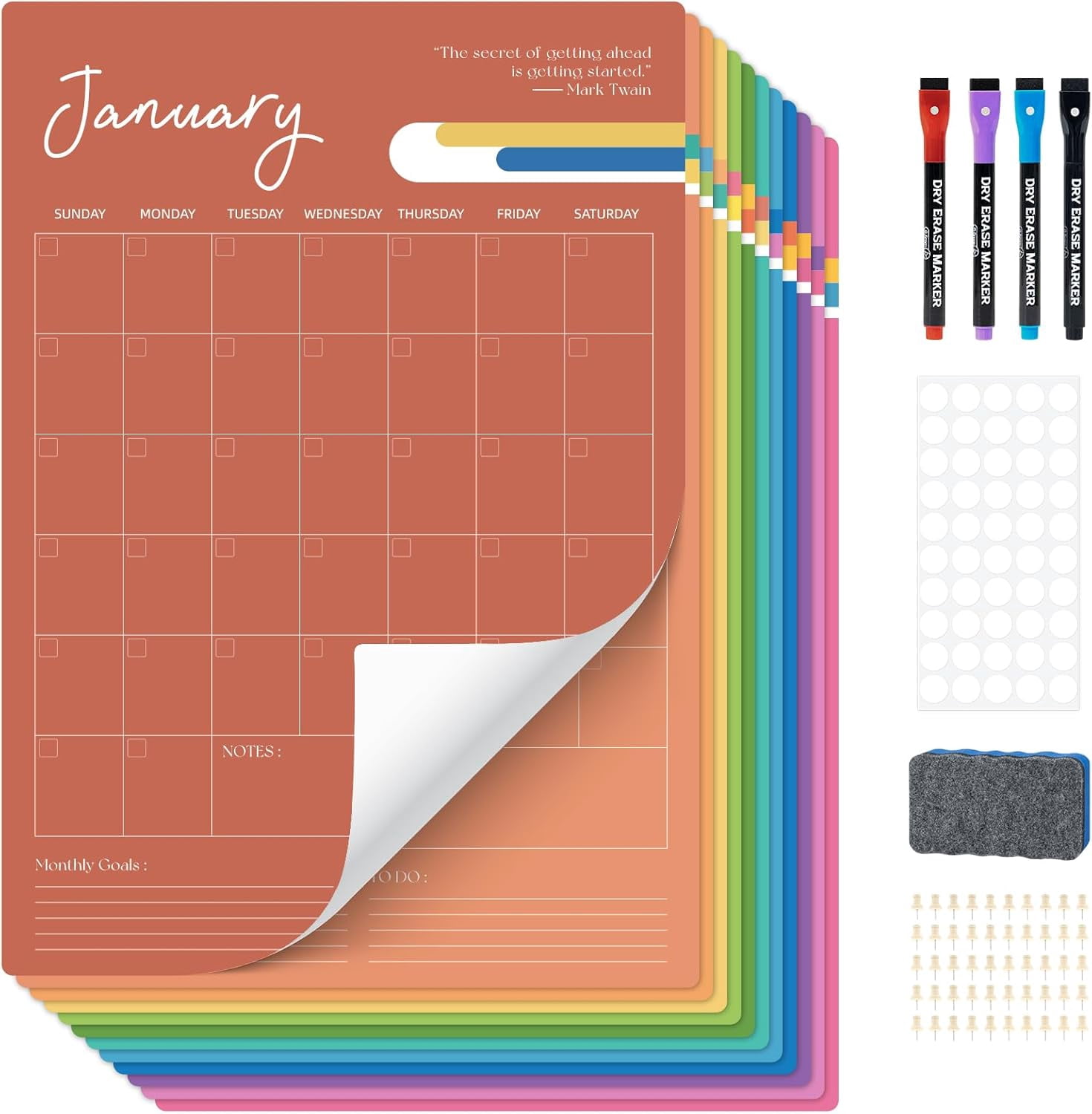 Ospelelf Undated Wall Calendar Dry Erase 12 Month, 12" x 17" Laminated ...