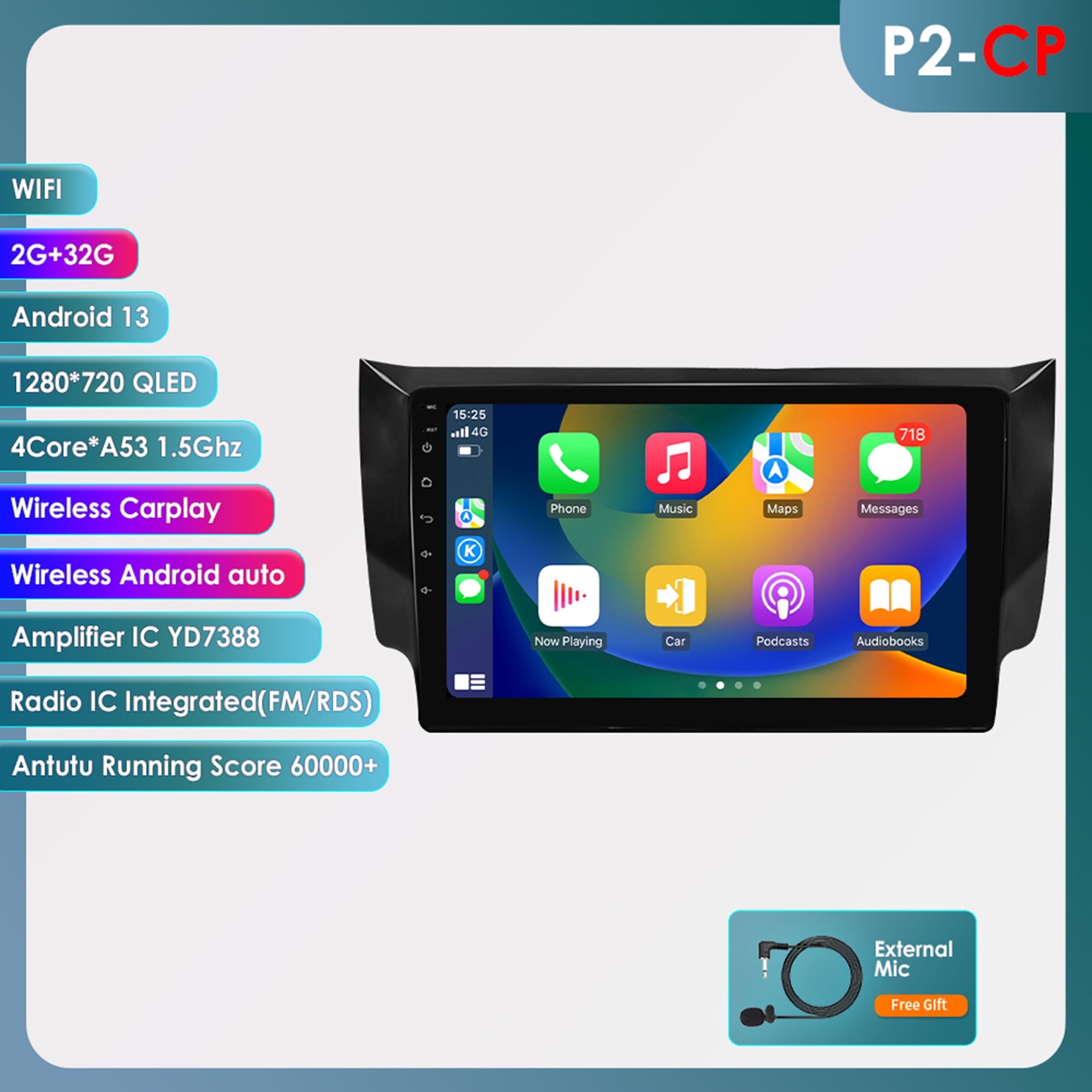 Ossuret Bluetooth Android 13 Apple CarPlay 2+32GB Wifi AUX Car Stereo ...