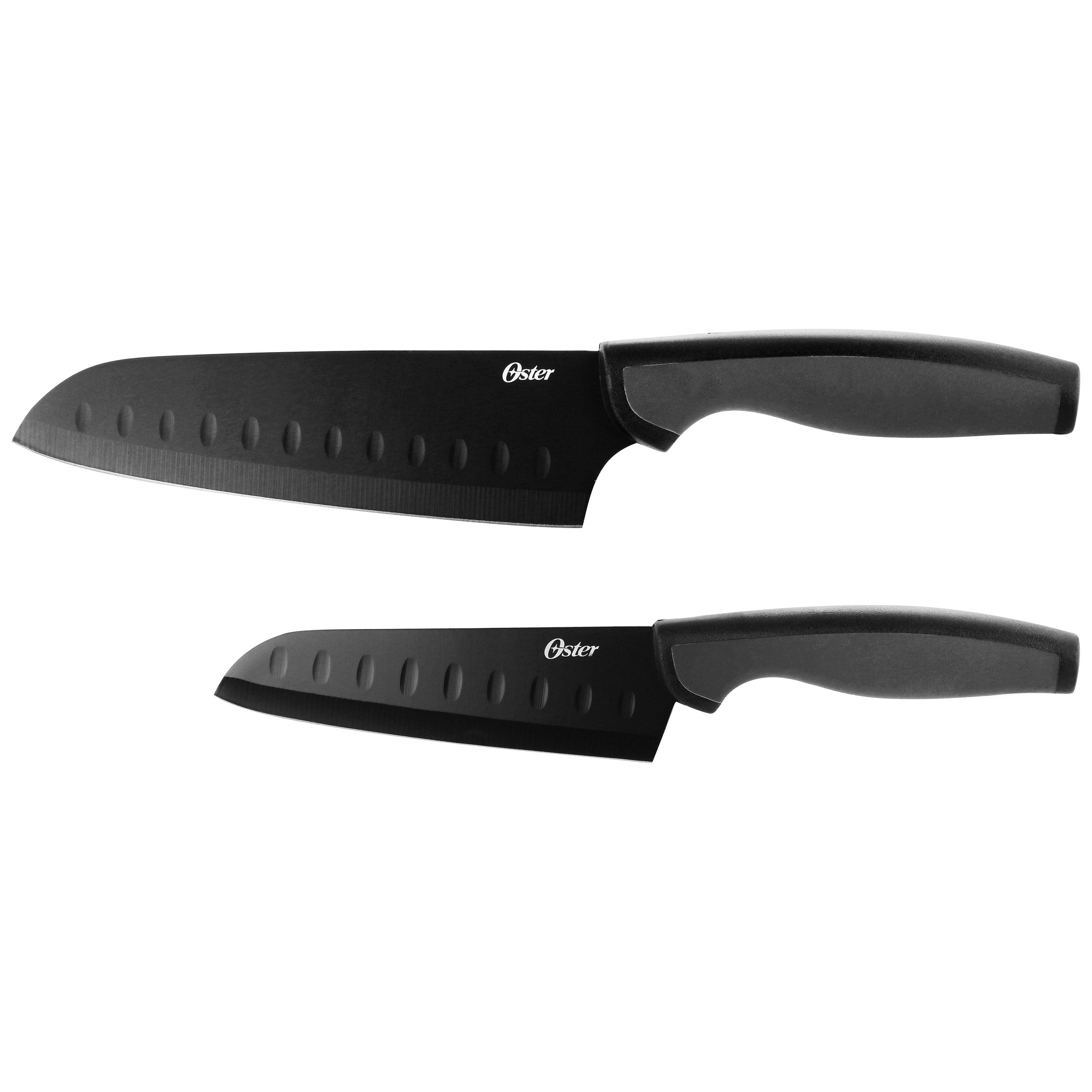 Oster Slice Craft 2 Piece Stainless Steel Santoku Knife Set in Black ...