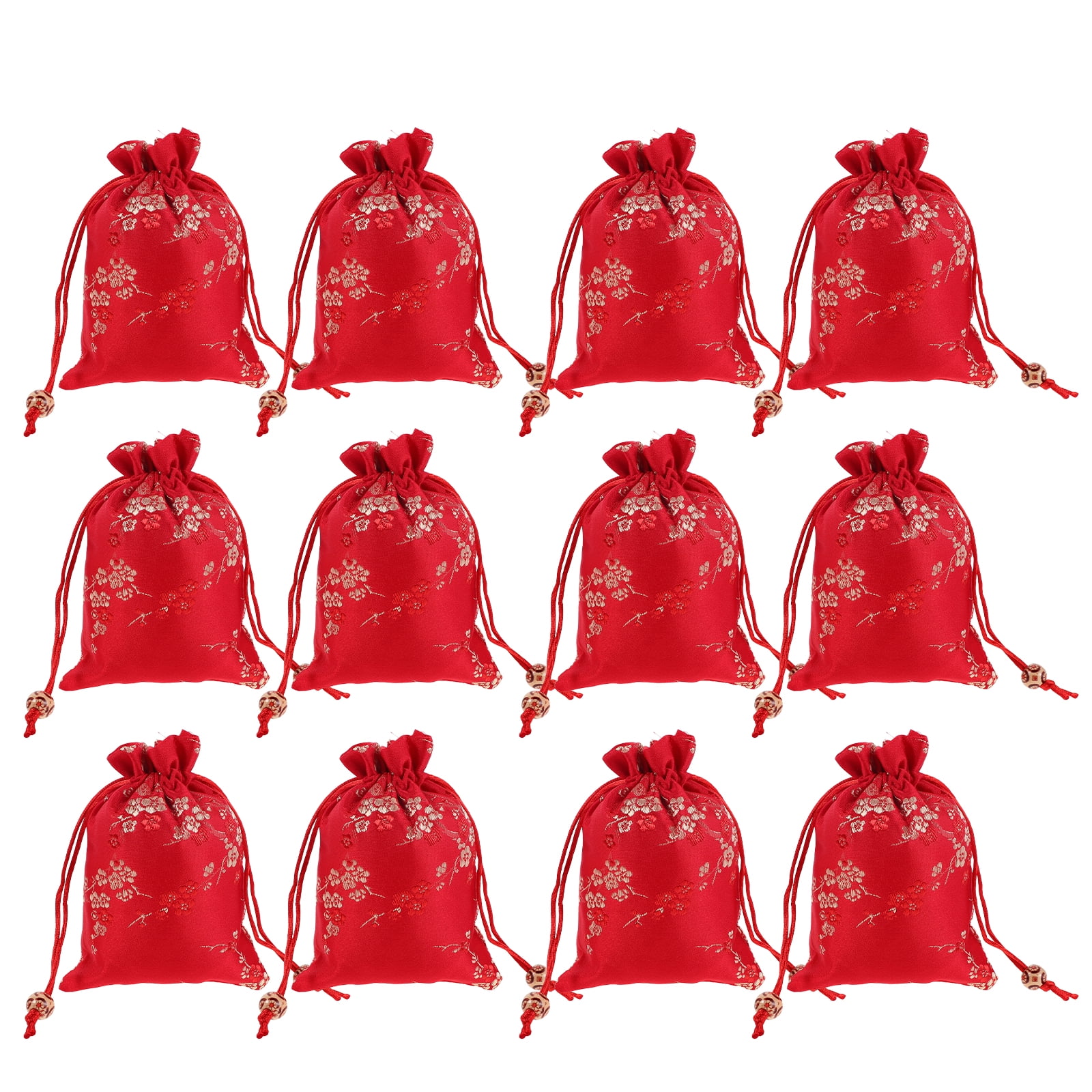 Raindrops 12Pcs Embroidered Silk Jewelry Pouches Red Drawstring Bags ...