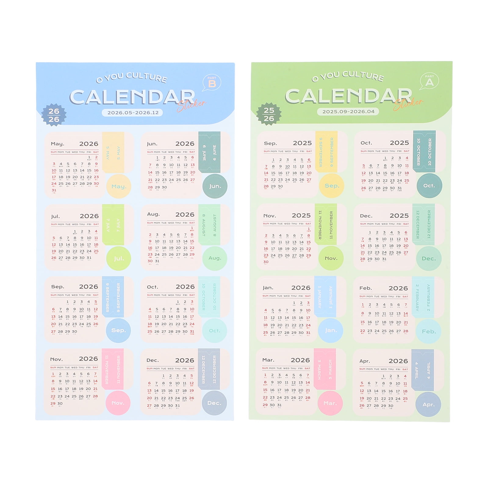 Ostracsh 2 Sheet 2026 Schedule Calendar Stickers - Monthly Planner ...