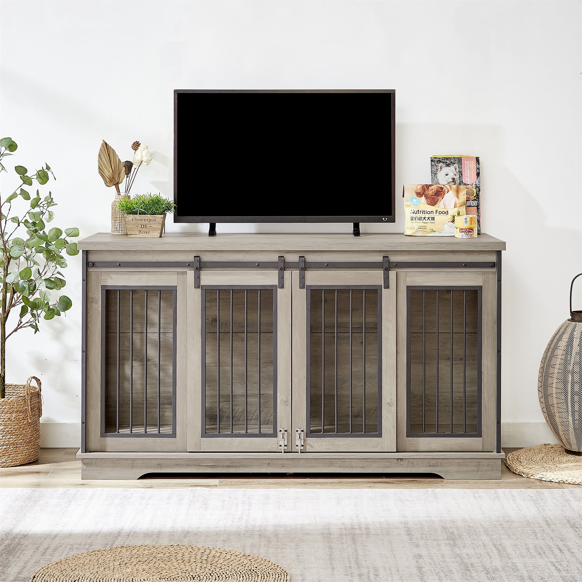 Ostreici Furniture Style 60.6'' TV Cabinet Dog Crate Dog Cage End Table ...