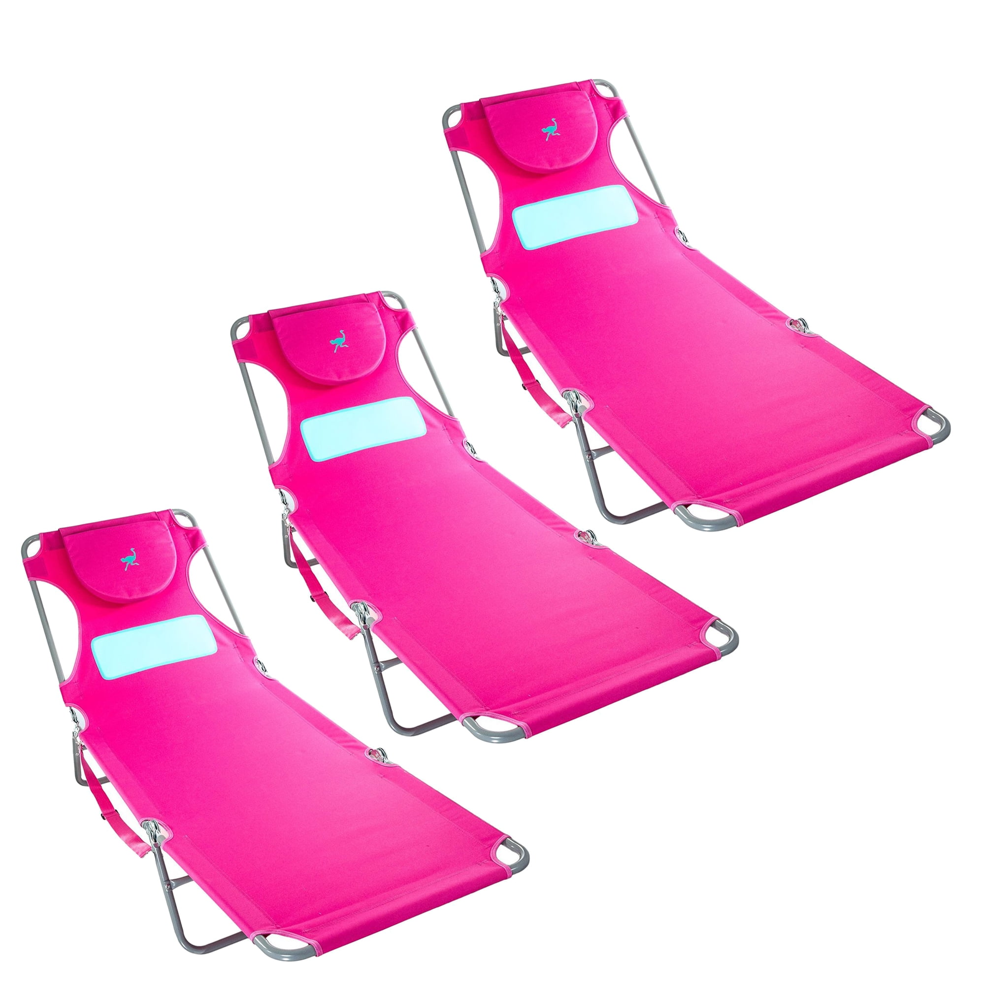 Ostrich Comfort Lounger Face Down Sunbathing Beach Chair, Pink (3 Pack ...