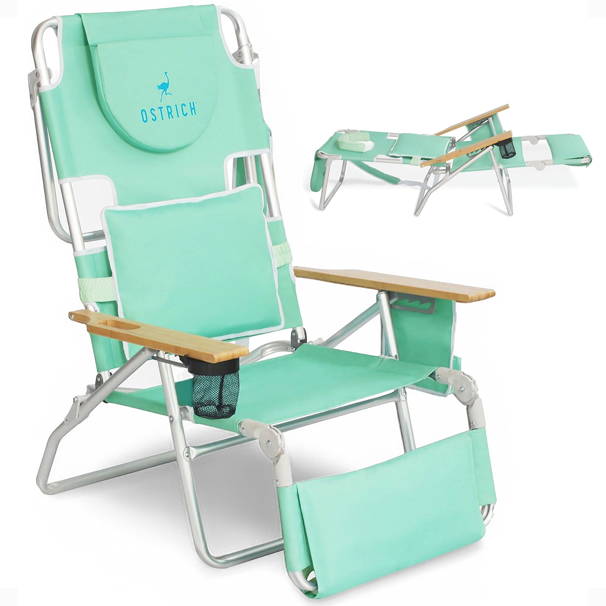 Ostrich Deluxe 3N1 Lightweight Reclining Beach Chair with Footrest ...