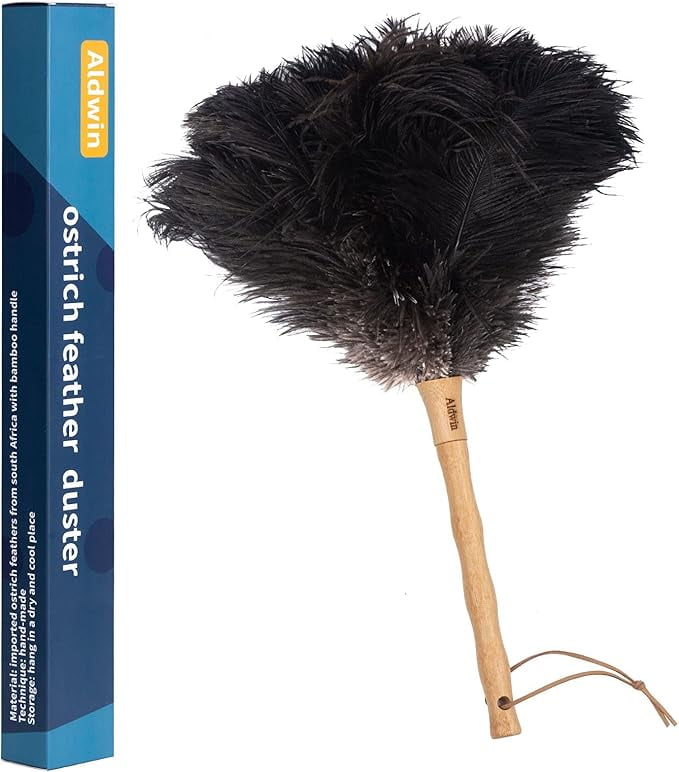 Ostrich Feather Duster, 16 inch Black Genuine Ostrich Feathers with ...