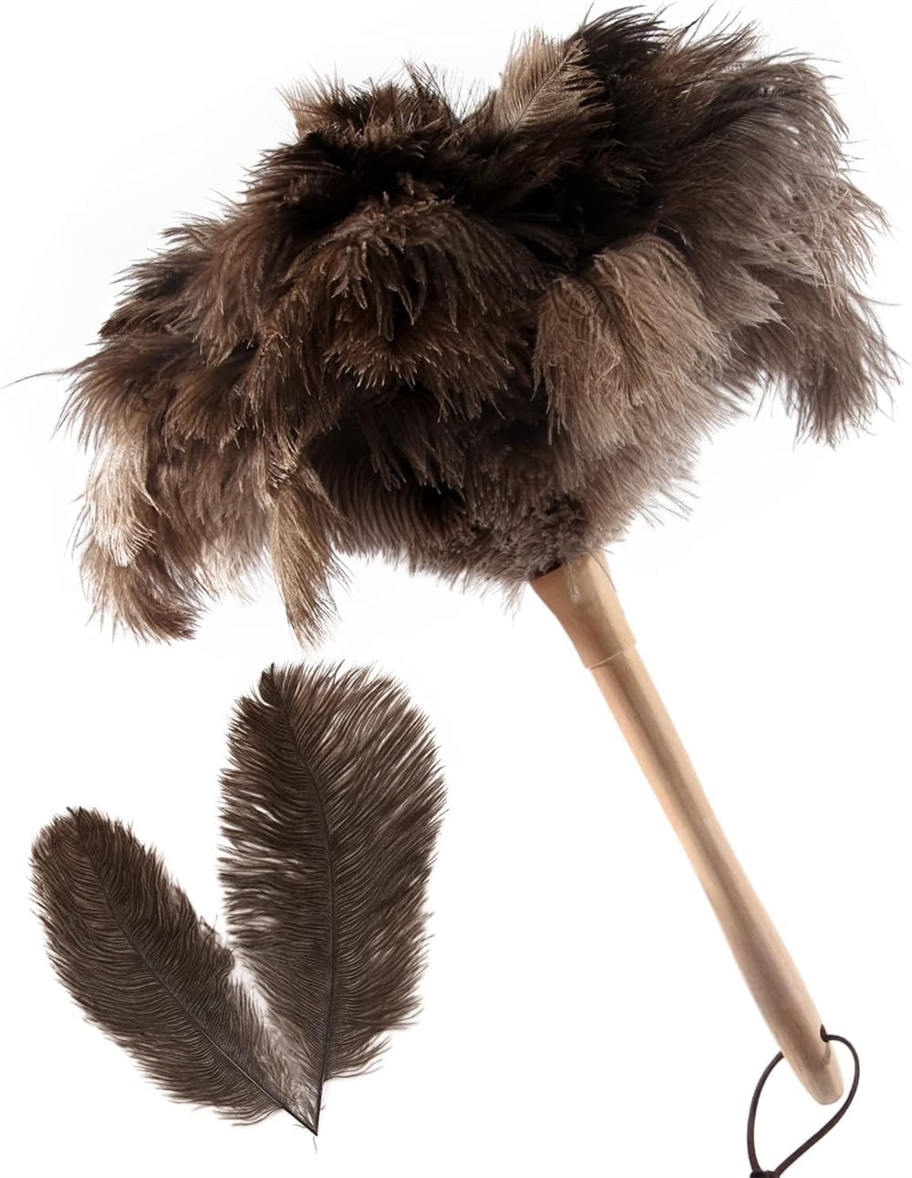 14-Inch Genuine Natural Ostrich Feather Duster with Wooden Handle and ...