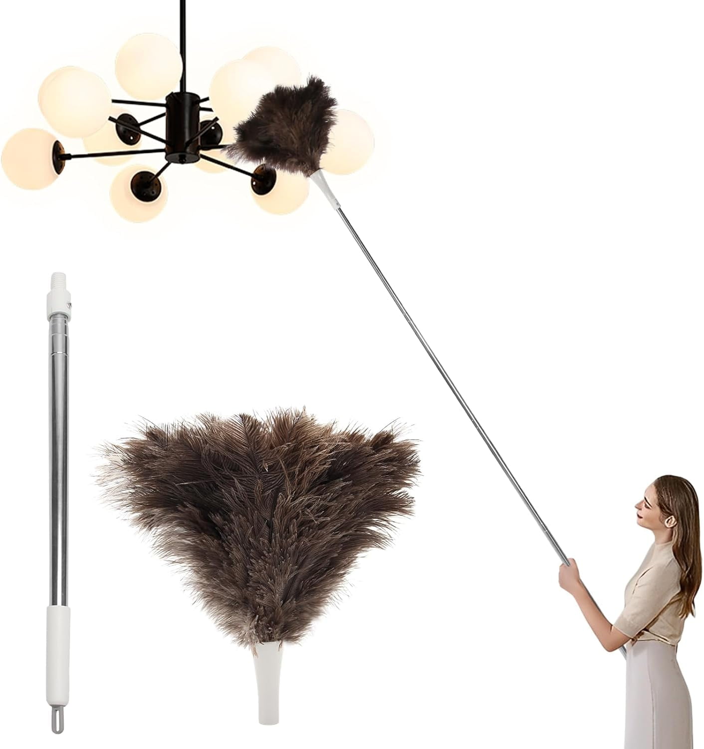 Ostrich Feather Duster Pole up to 72 Inch,Extendable Feather Duster ...