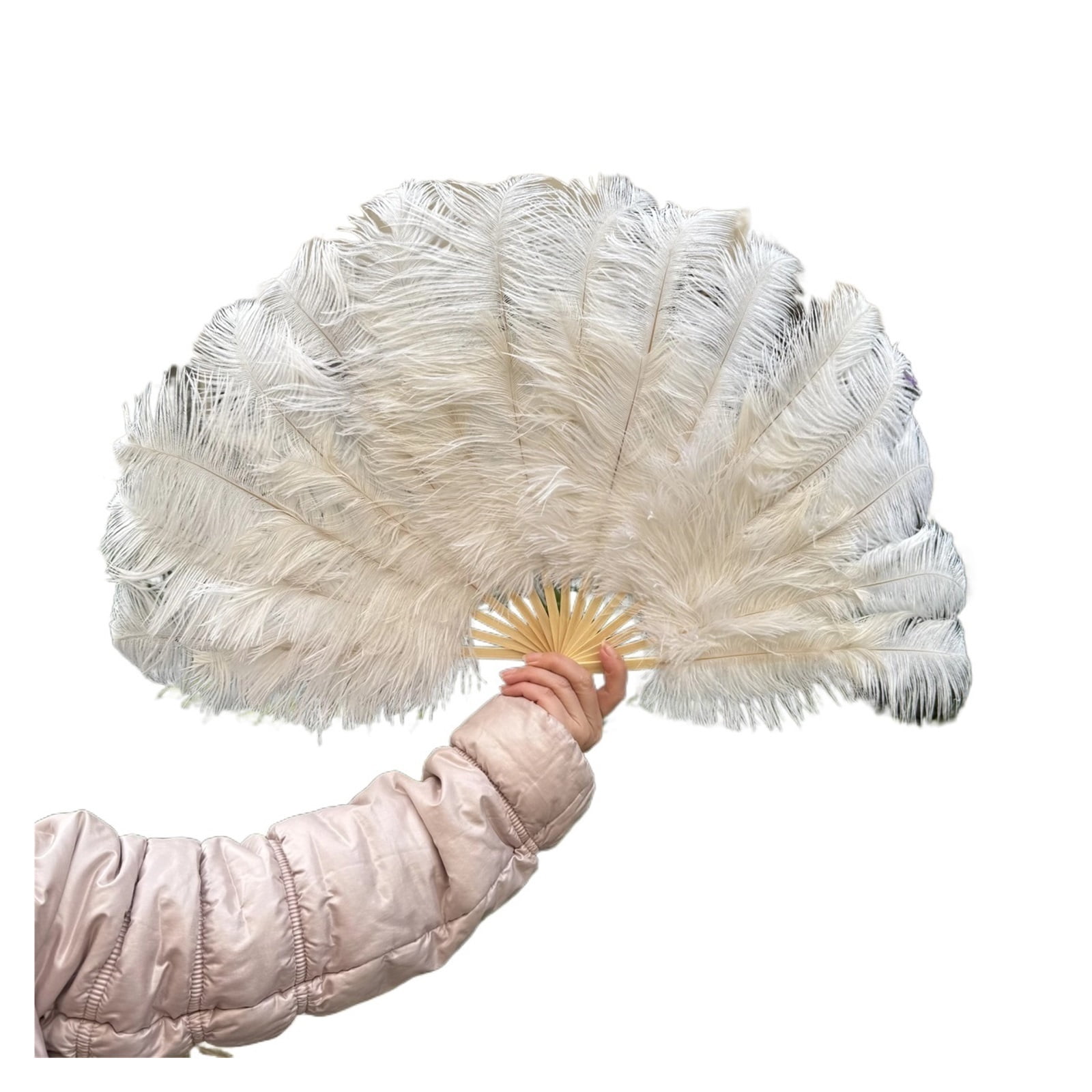Ostrich Feather Fan 15Bone Handheld Ostrich Plumes Folding Fan for ...