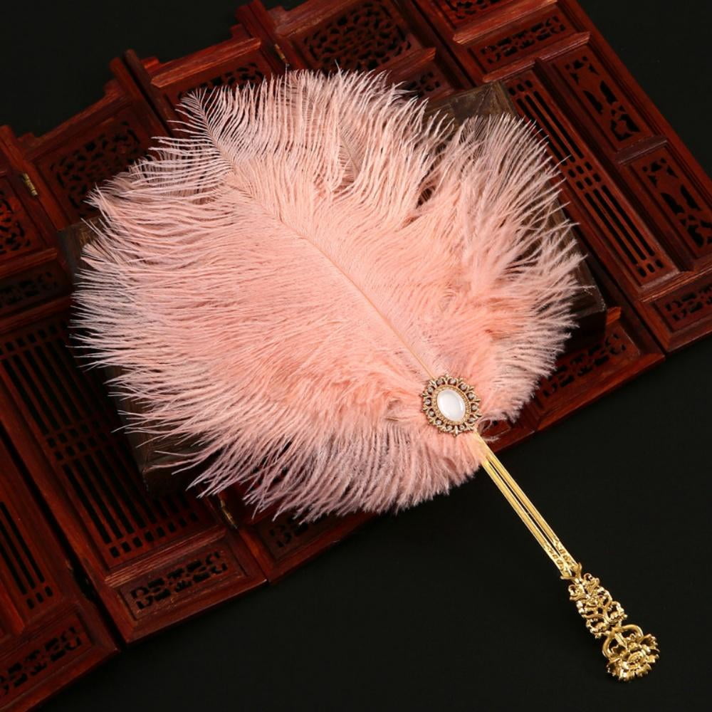 Ostrich Feather Fan Lolita Round Fan with Golden Hollow Handle Gothic ...