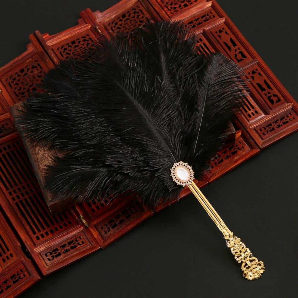 Ostrich Feather Fan Lolita Round Fan with Golden Hollow Handle Gothic ...
