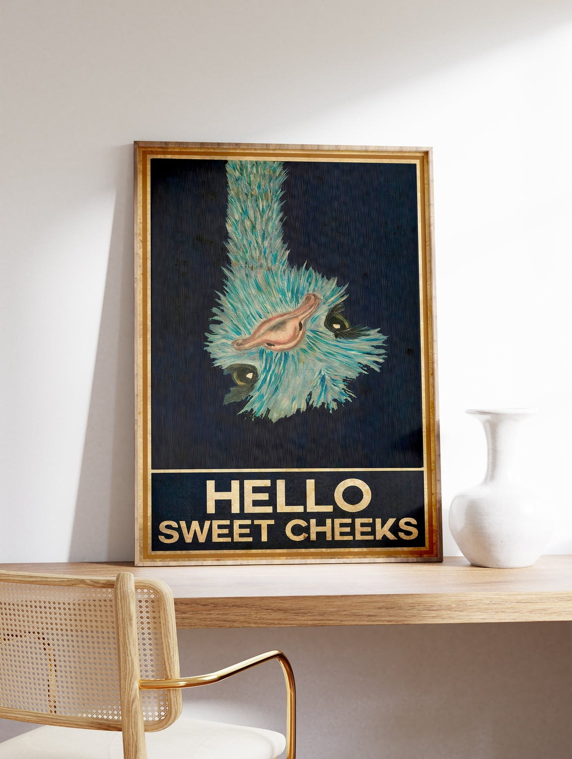 Ostrich Hello Sweet Cheeks Poster, Funny Comedy Animal Art Print, Gift ...