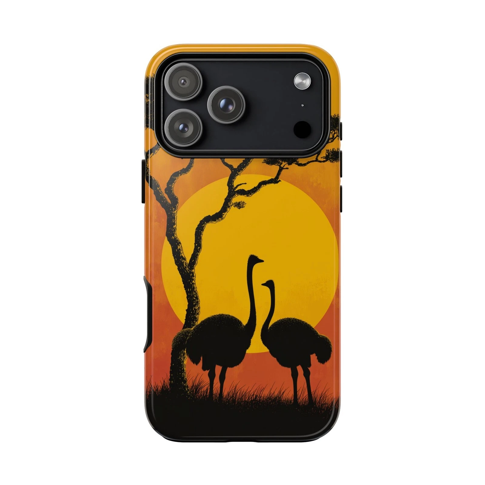Ostrich Safari Orange Sunset Silhouette Phone Case with iPhone 17 ...