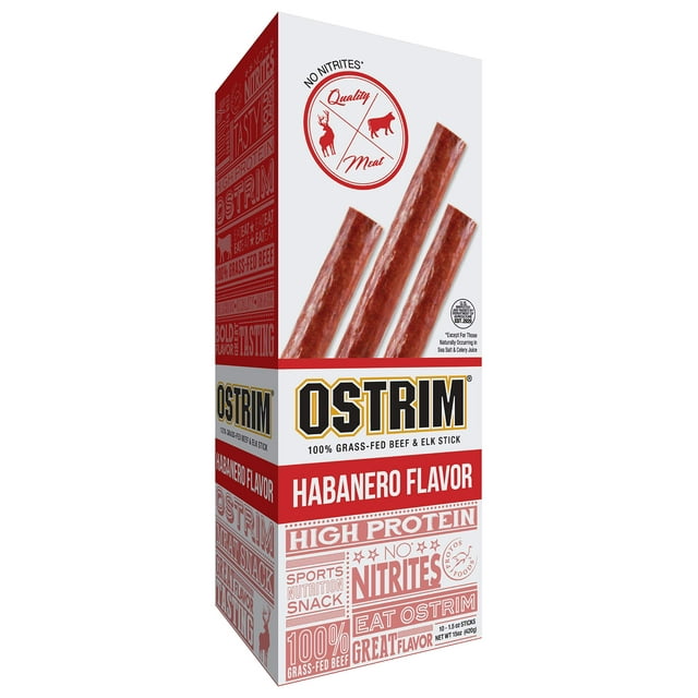 Ostrim Grass-Fed Beef & OIF8 Elk Jerky Snack Sticks-Habanero Flavor, 1. ...