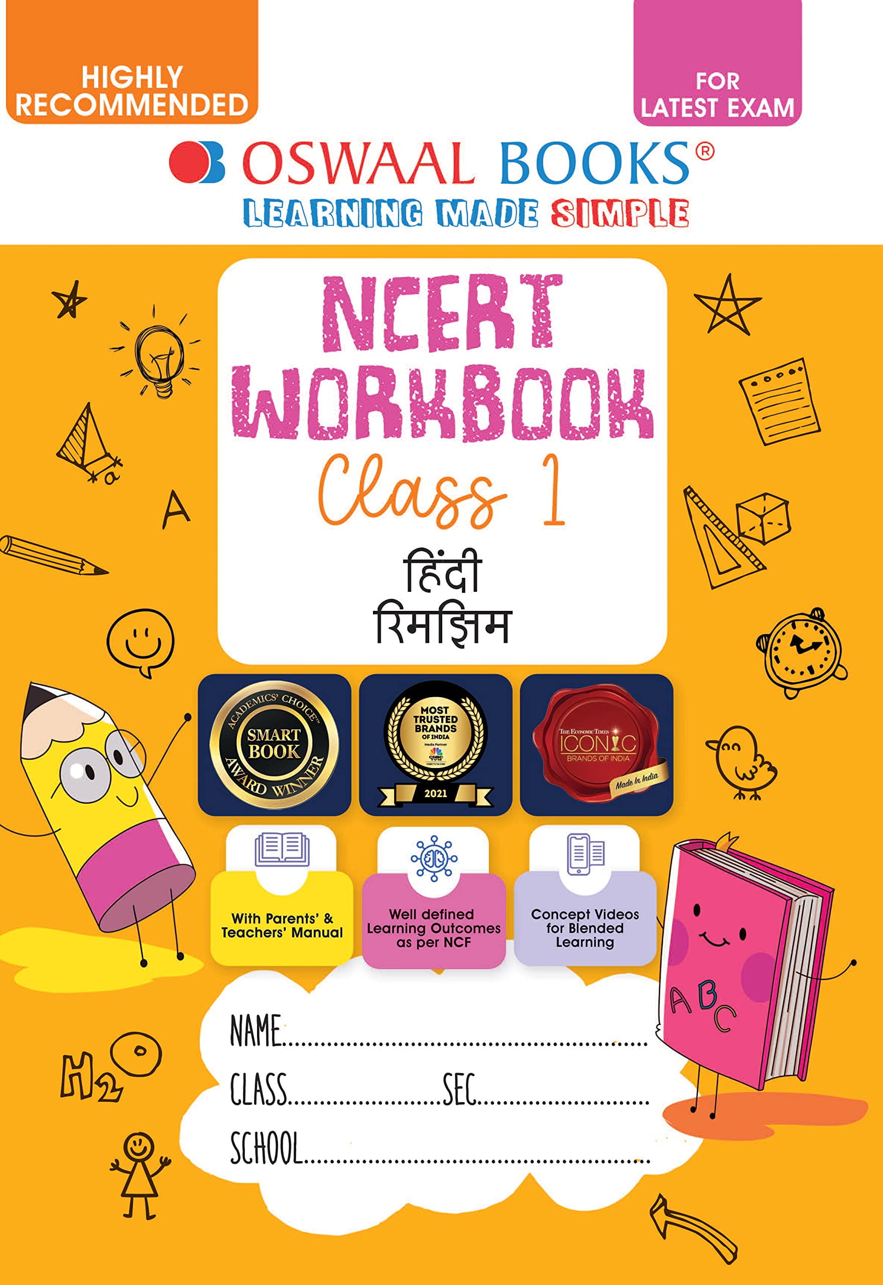 Oswaal Ncert Workbook Hindi Rimjhim Class 1 For Latest Exam