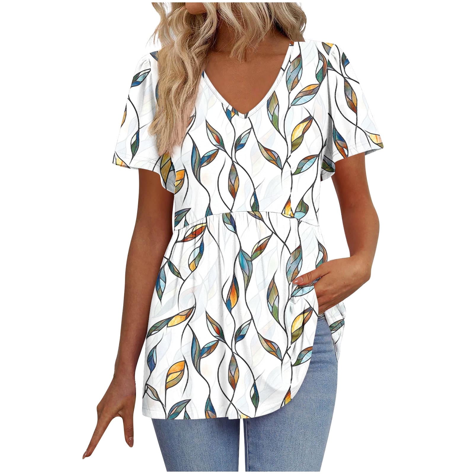 Otaozi Spring Tops For Women Boho Womens Tops Summer V Neck Boho ...