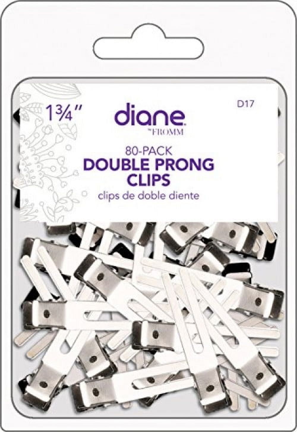 Diane Double Prong Clips, 1 3/4 inch, 80 Pack, Metal for Pin Curls and ...