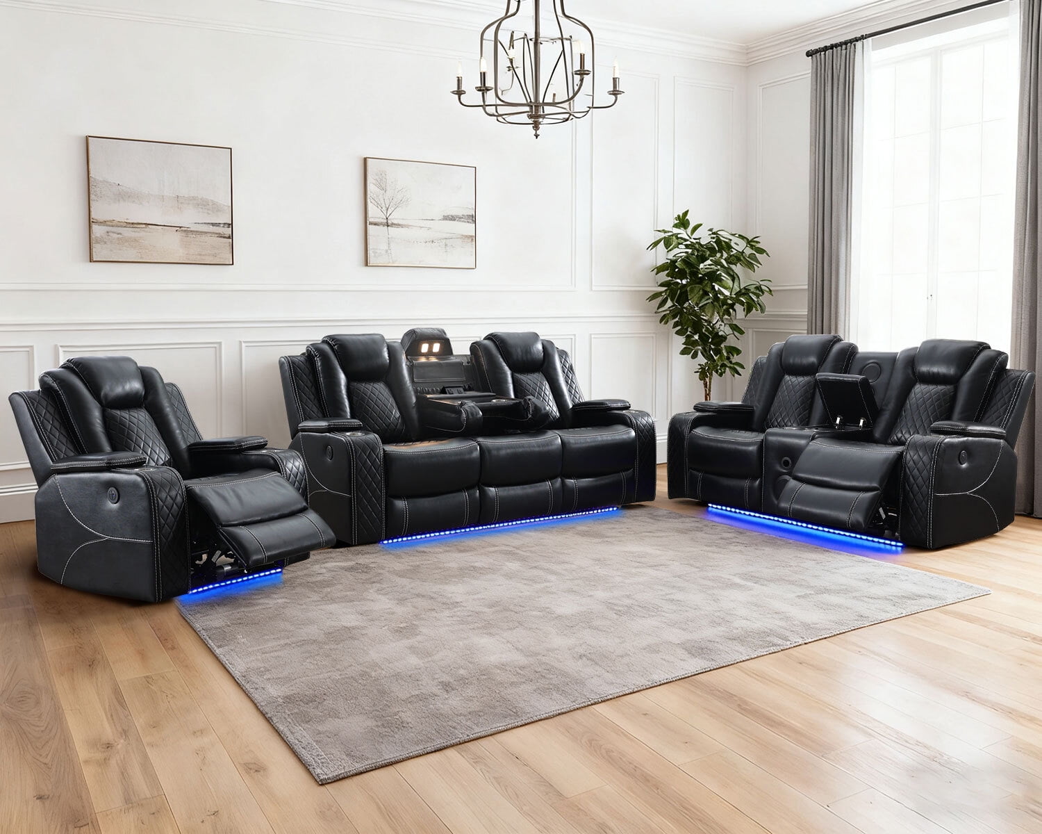 Power Reclining Sofa Set with Zero Gravity, Faux Leather Couch ...