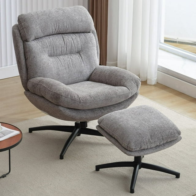 Othniel Gray Swivel Accent Chair with Ottoman Rocker Glider Chairs ...