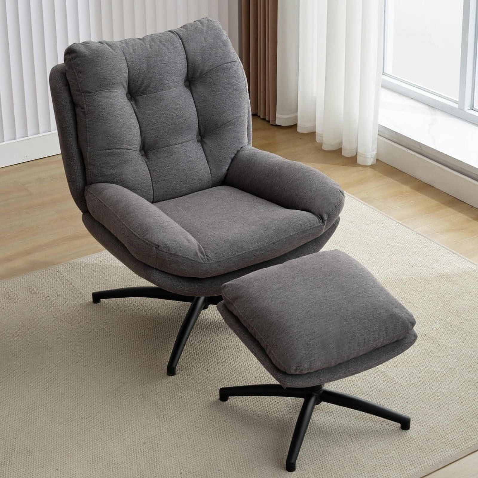 Comfort Stretch Gray Swivel Accent Chair with Ottoman Rocker Glider ...