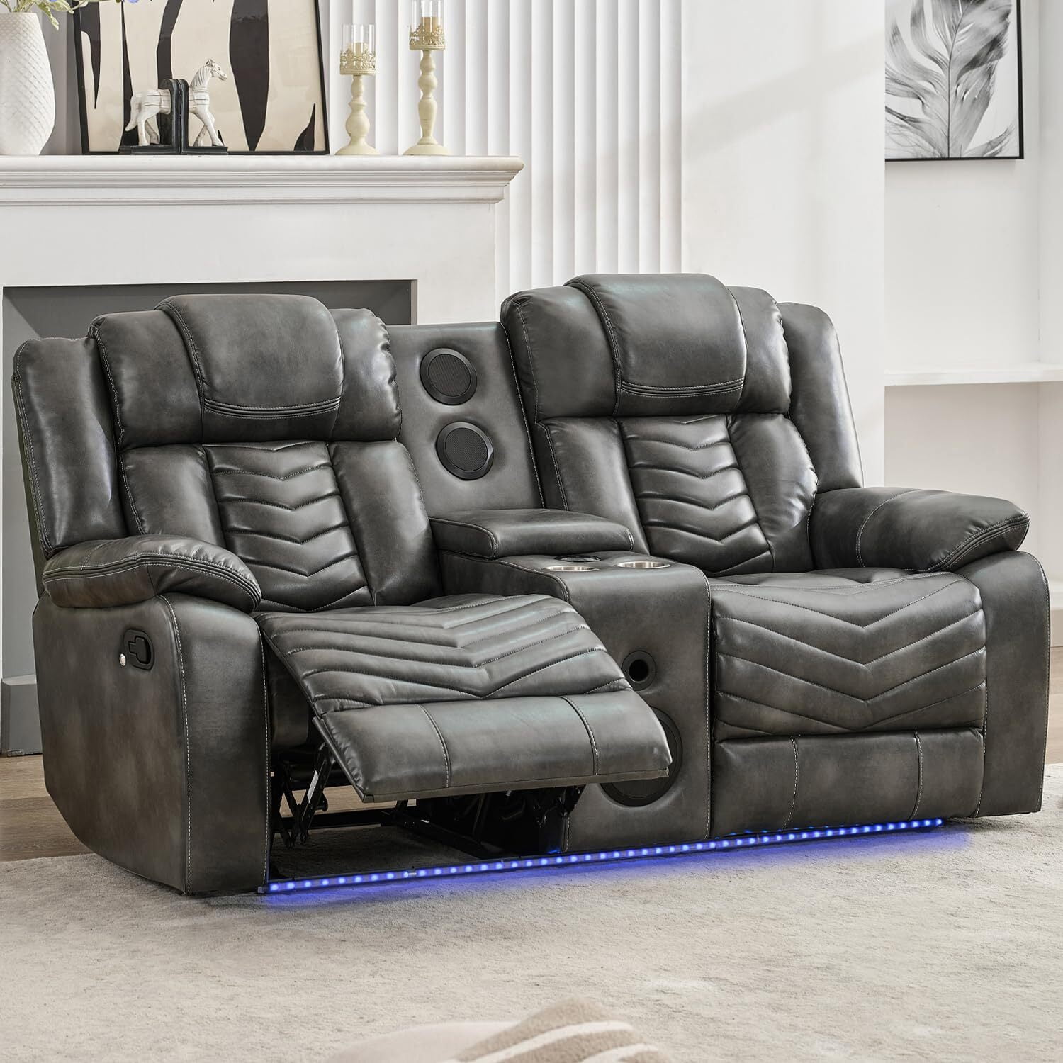 Comfort Stretch Manual Reclining Loveseat Recliner 2-Seater Sofa with ...