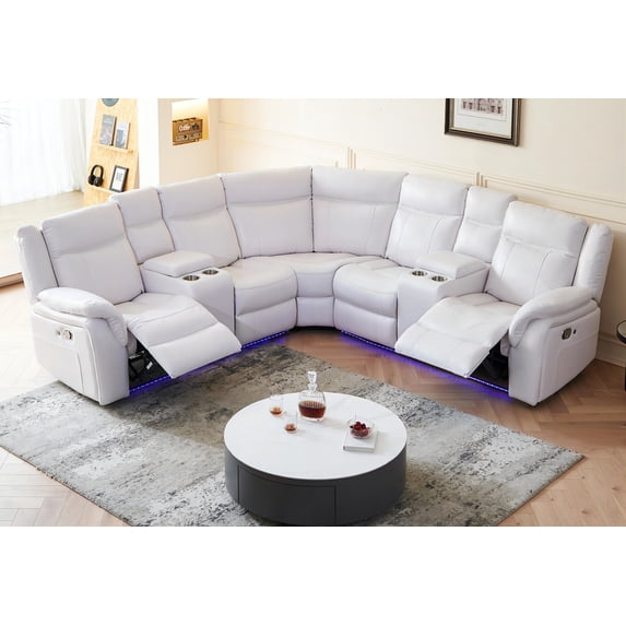 Othniel Manual Reclining Sectional Sofa with LED Light Recliner Cup ...