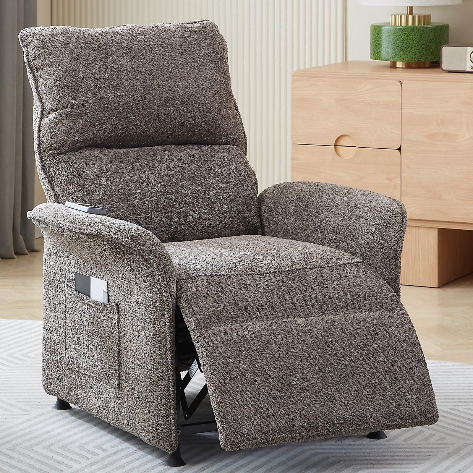 Othniel Power Recliner Chair Sherpa with Remote Control Dual Motor for ...