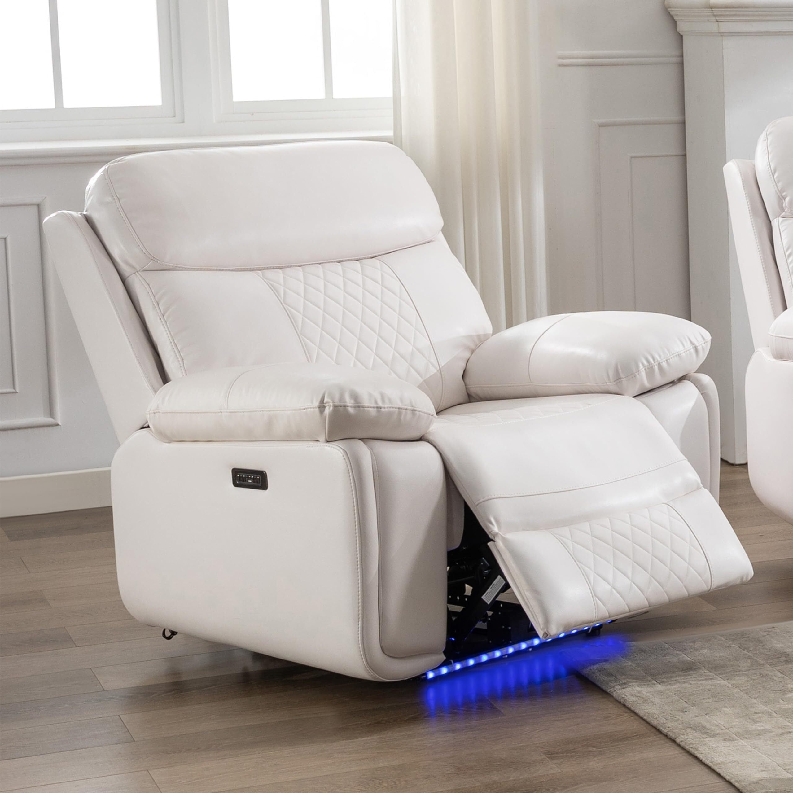 Othniel Power Recliner Chair with LED Light,USB Ports Faux Leather ...