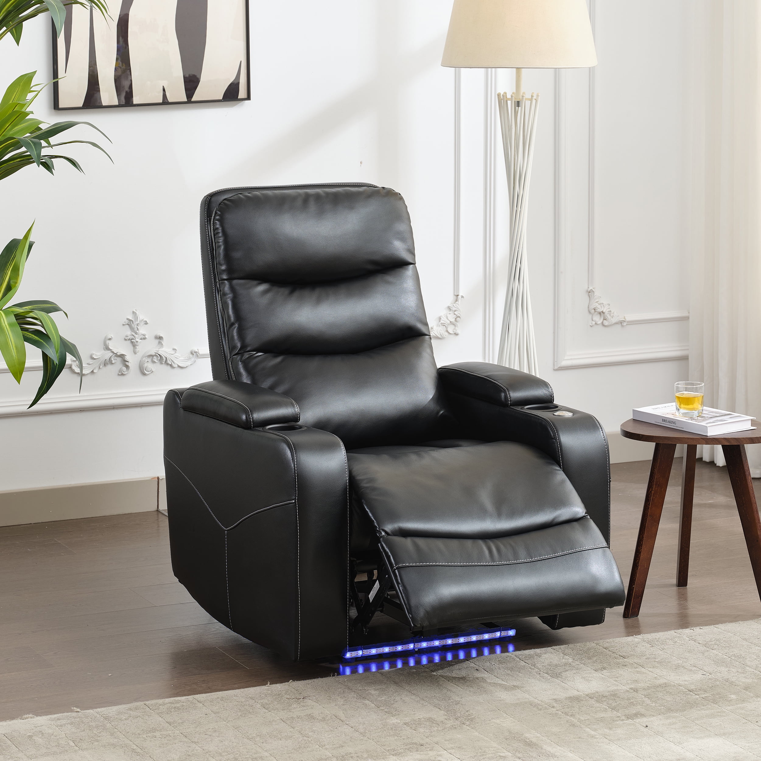 Othniel Power Recliner Chair with USB Port,Cup Holder,LED Light Faux ...