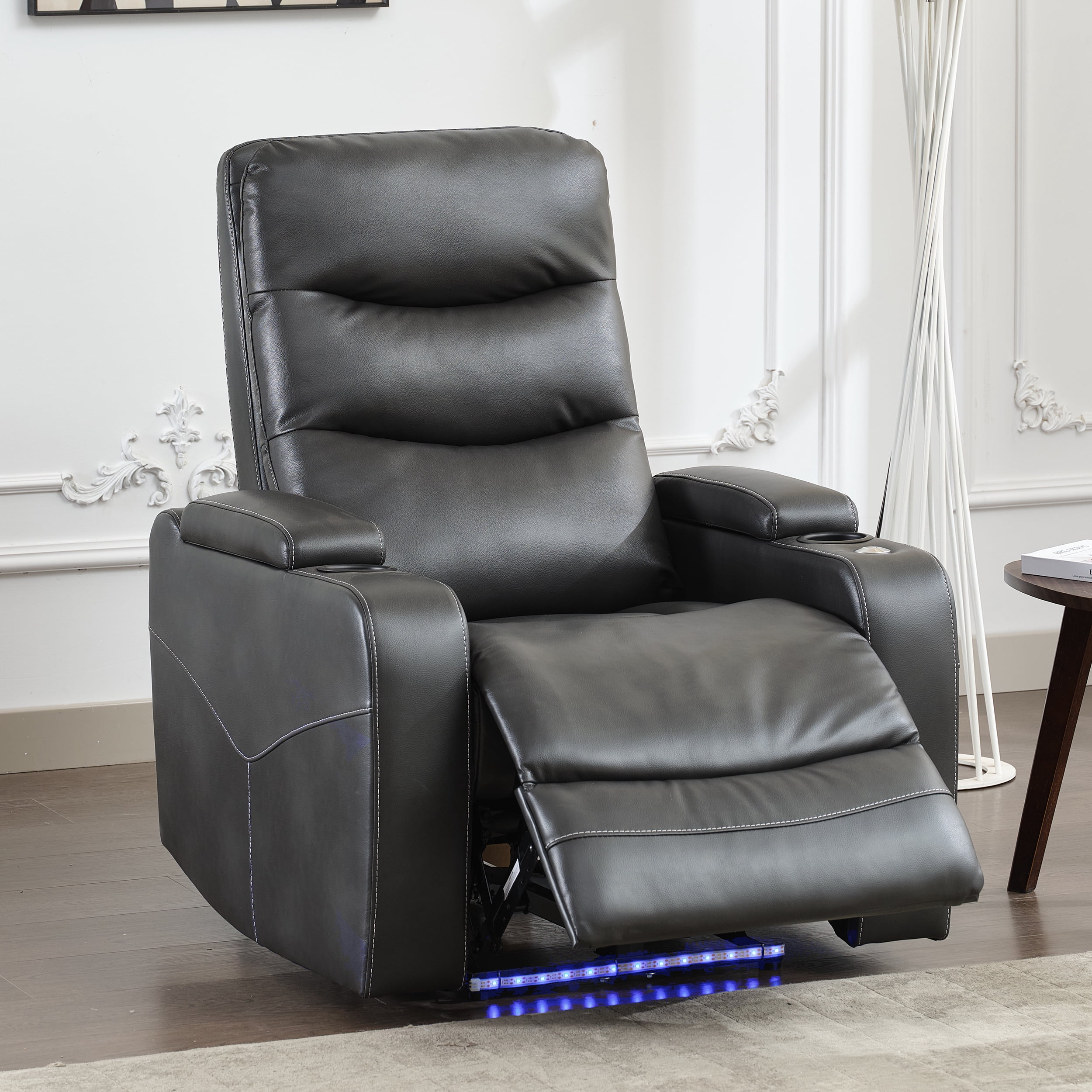 Power Recliner Chair with USB Port,Cup Holder,LED Light Faux Leather ...