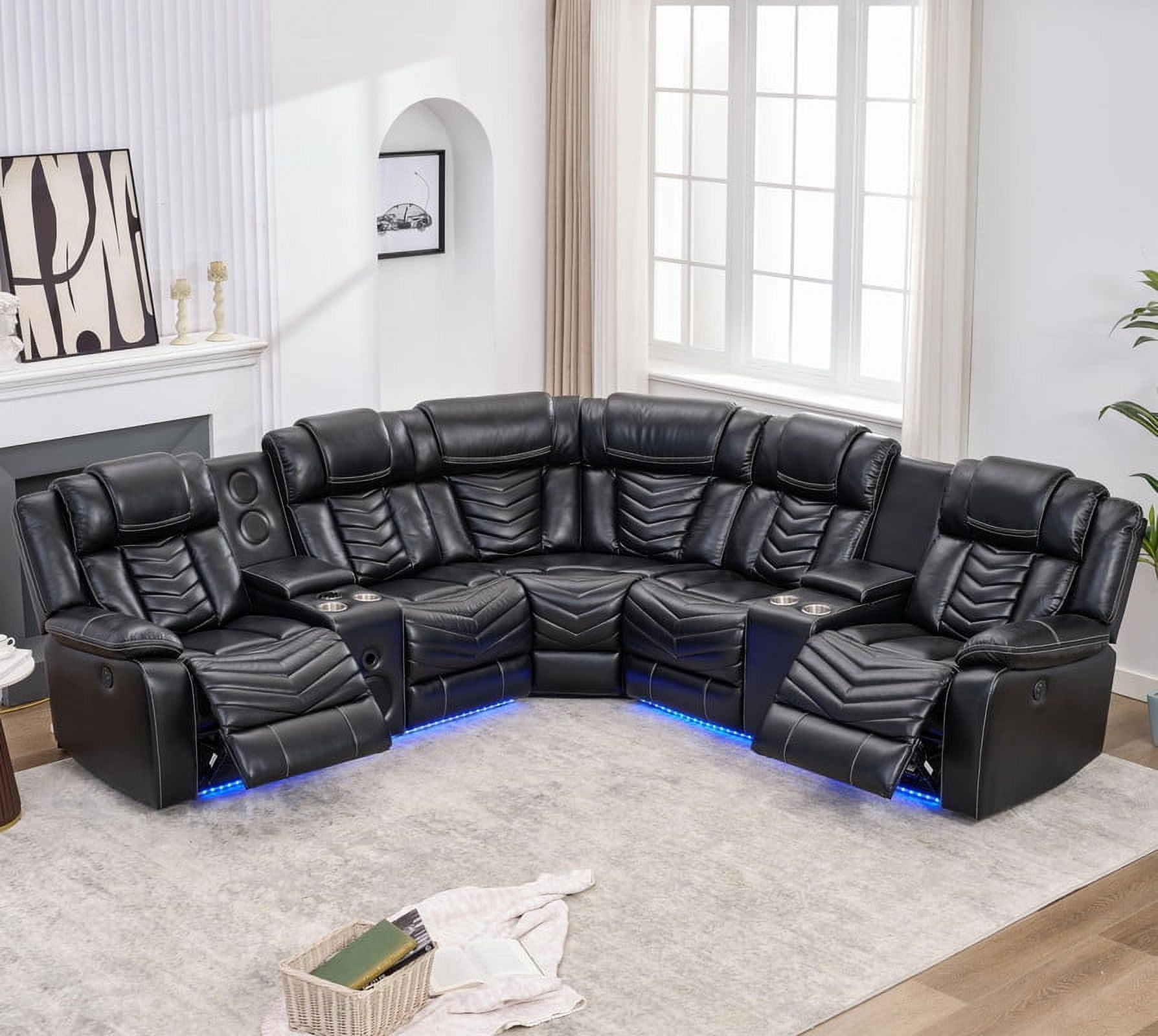Power Reclining Sectional Sofa with Bluetooth Speakers,USB Ports,LED ...