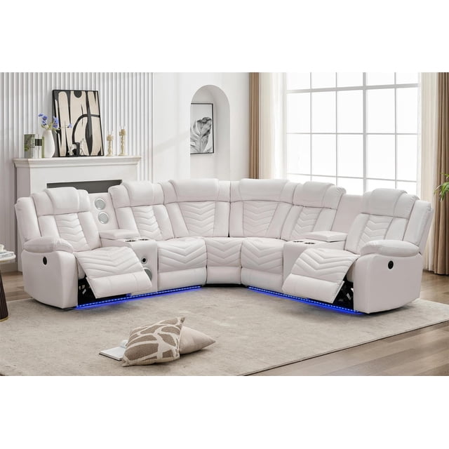 Othniel Power Reclining Sectional Couch with Bass Speaker Ambient Light ...