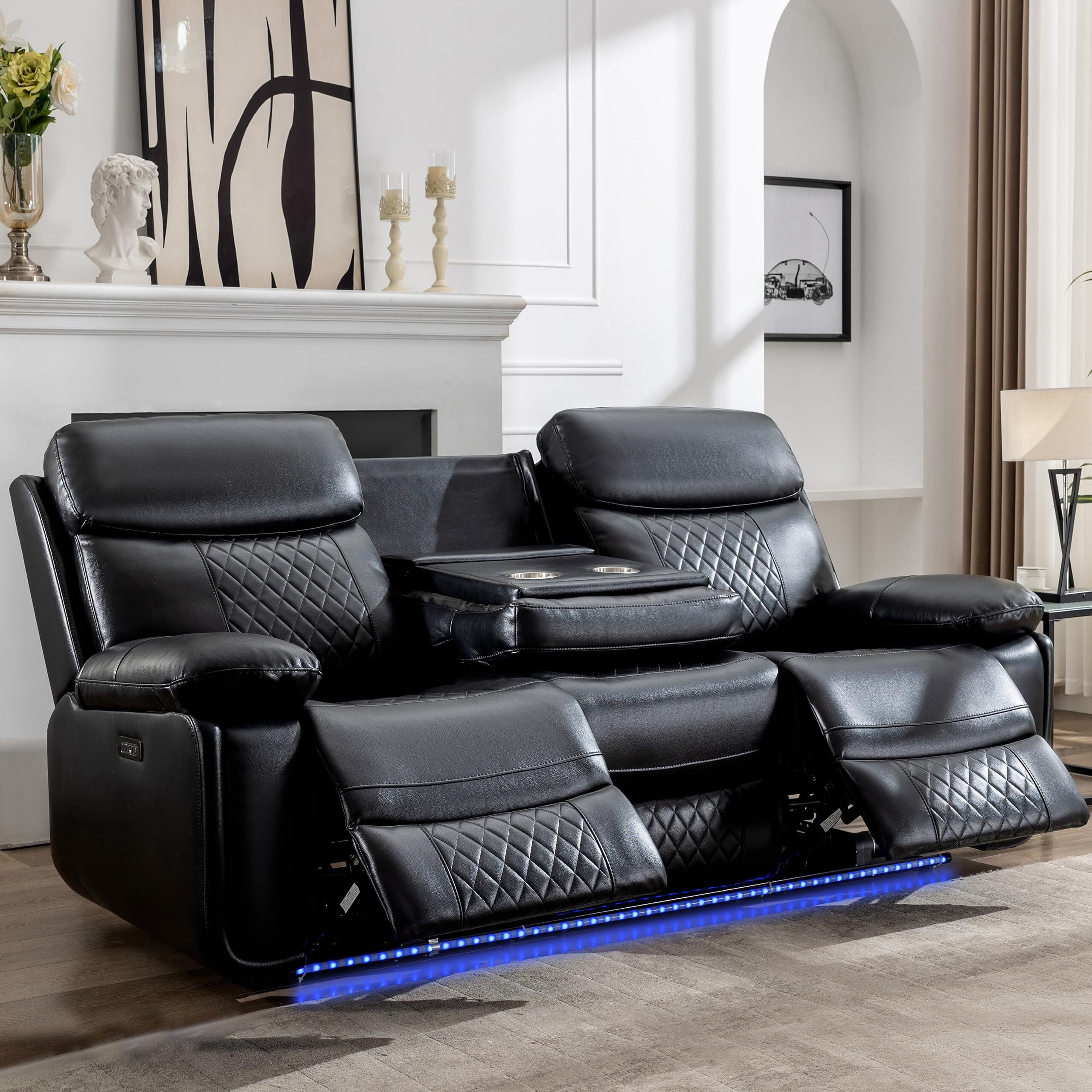 Othniel Power Reclining Sofa with Wireless Charger,LED Light Type-C/USB ...