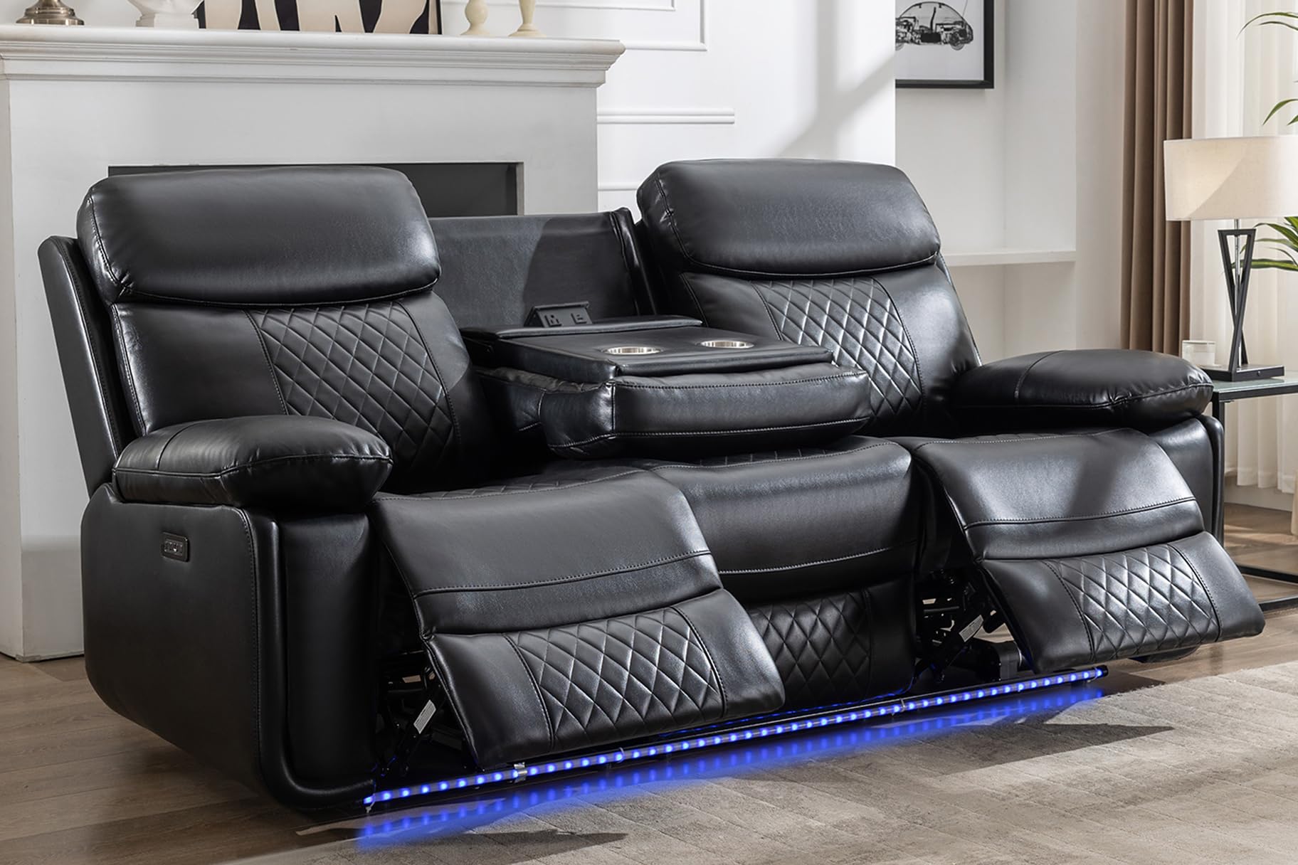 Othniel Power Reclining Sofa with Wireless Charger,LED Light Type-C/USB ...