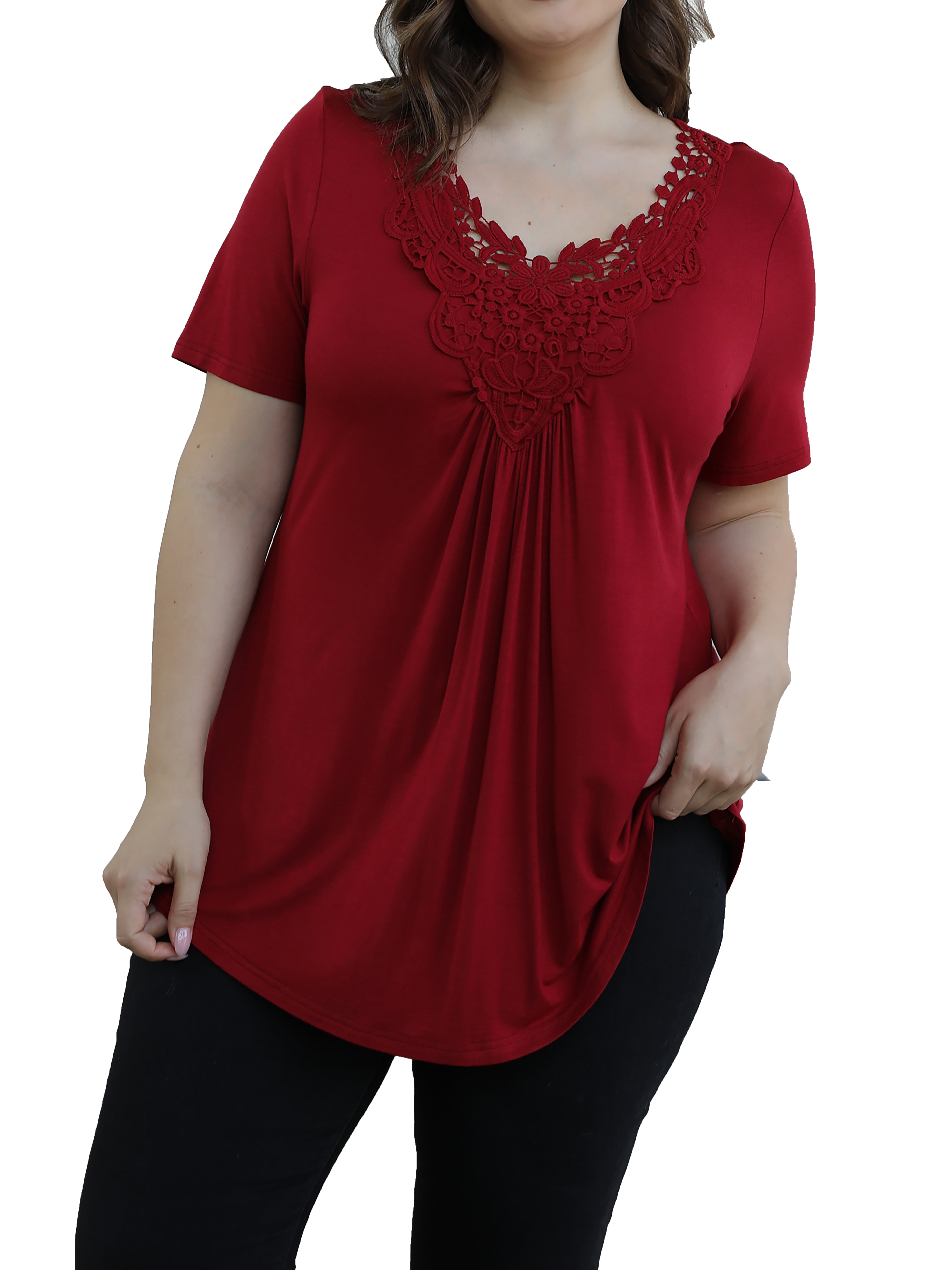 Othyroce Women's Plus Size Tops Short Sleeve Shirts Lace Crochet Tunic ...