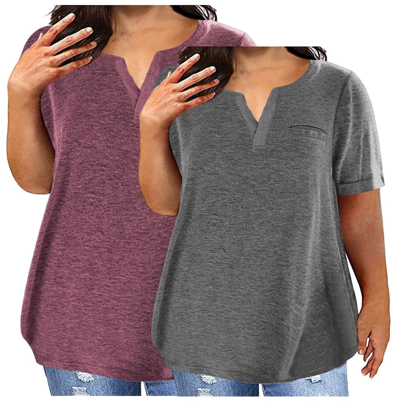 Otntypg 2 Pack Women Plus Size Tops Loose Fit Casual Summer Short ...