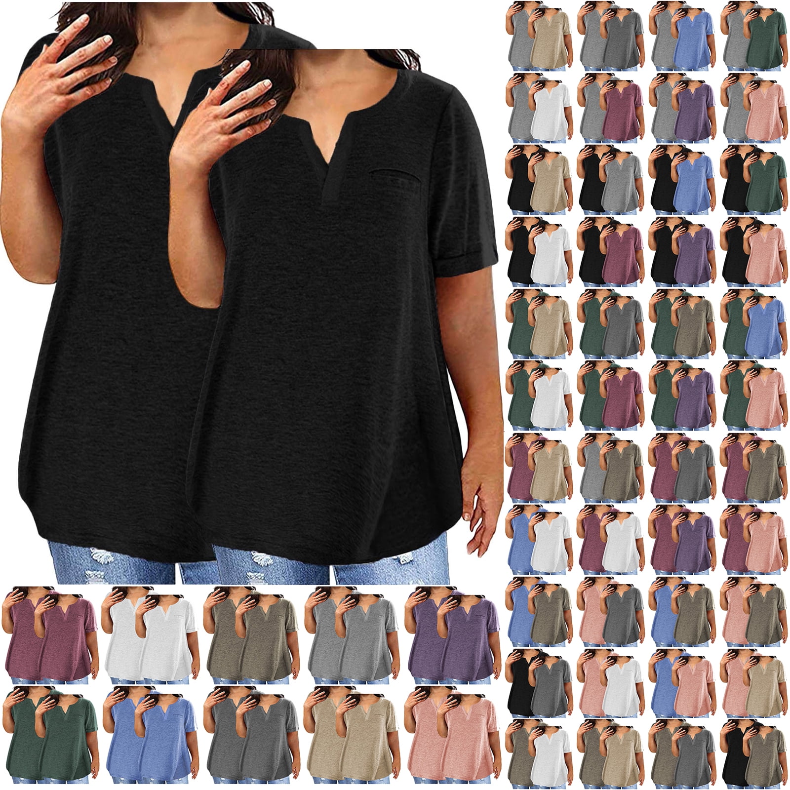 Otntypg 2 Pack Women Plus Size Tops Loose Fit Casual Summer Short ...