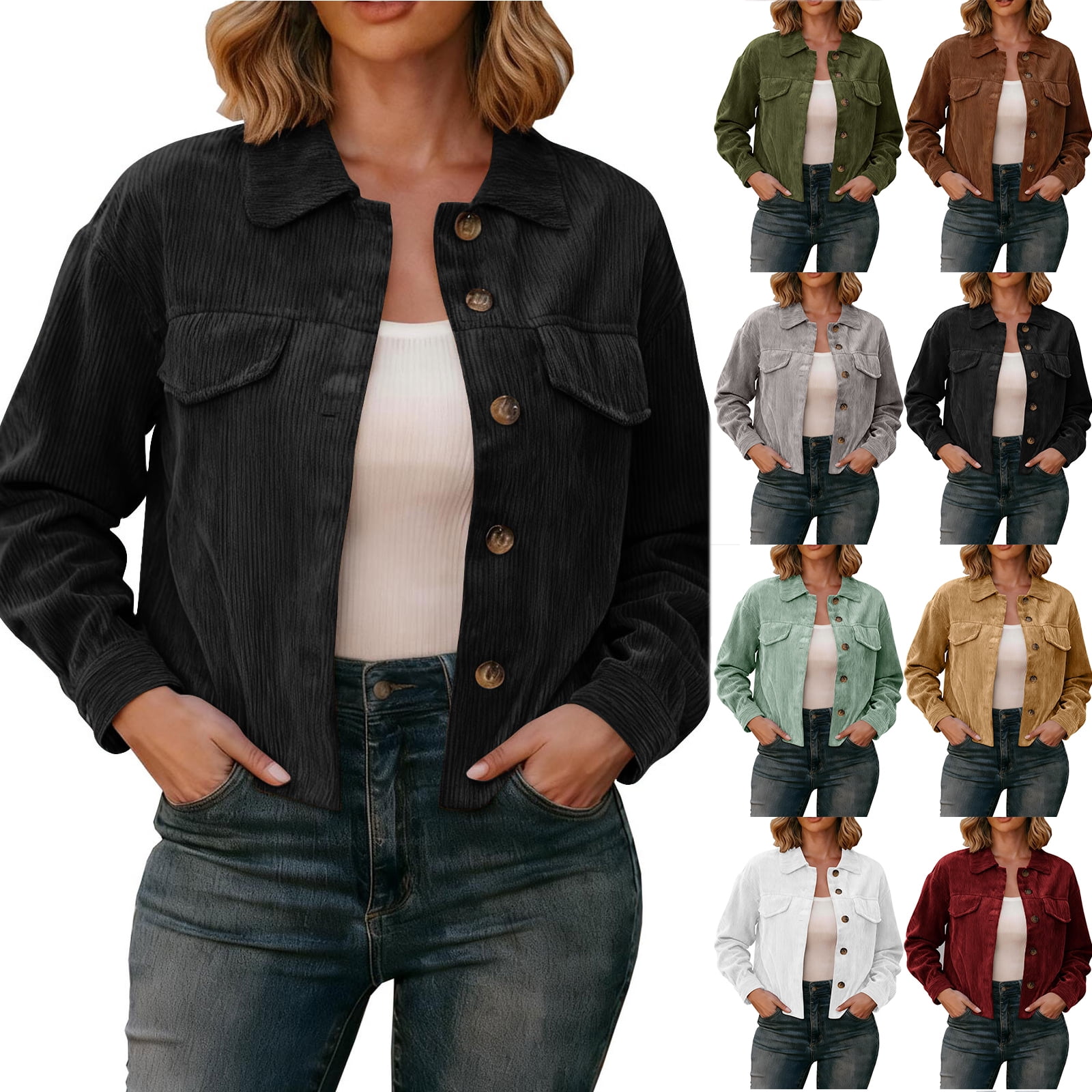 Otntypg Corduroy Button Down Shacket for Women Fall Casual Cropped ...