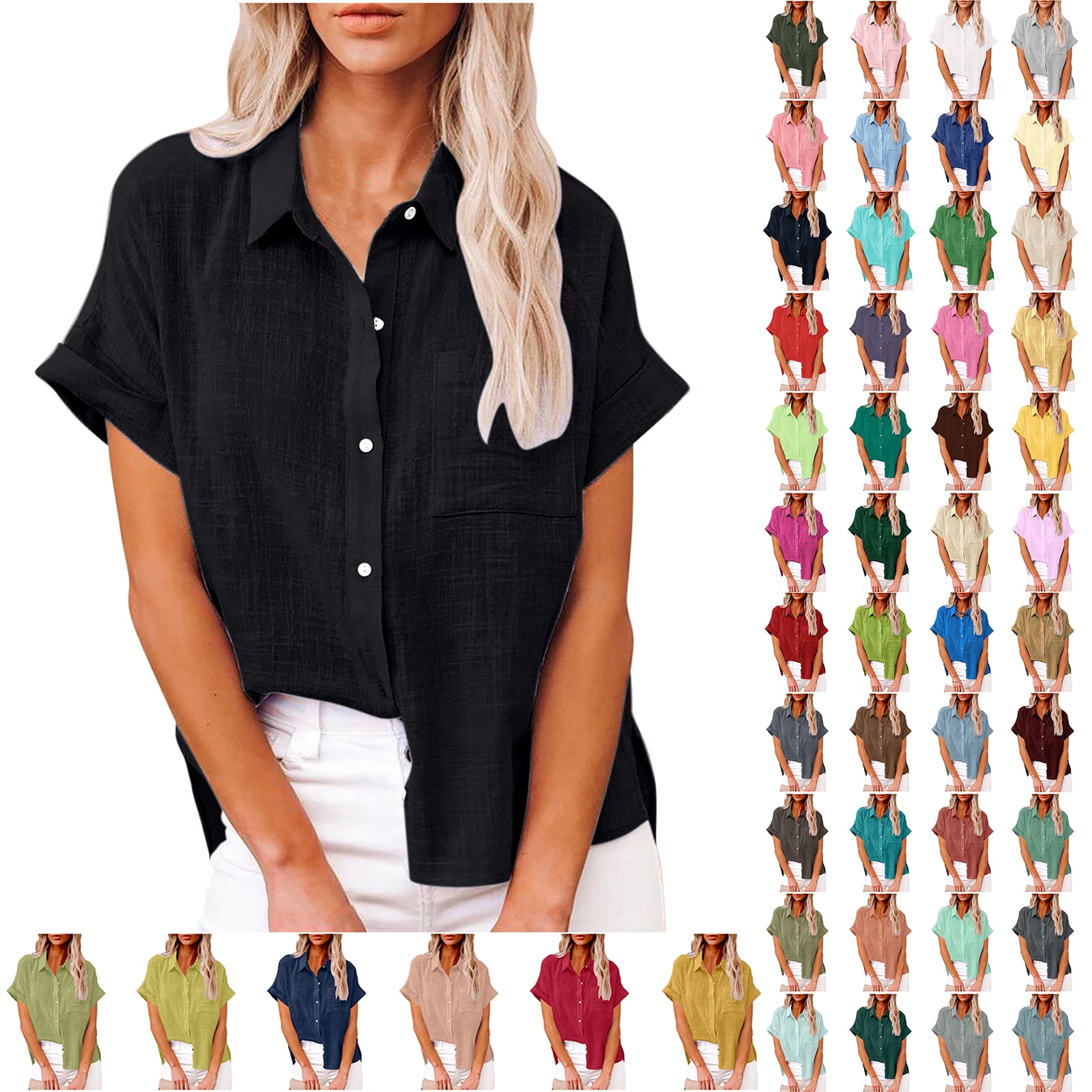 Otntypg Plus Size Linen Shirts for Women Lightweight Casual Summer ...