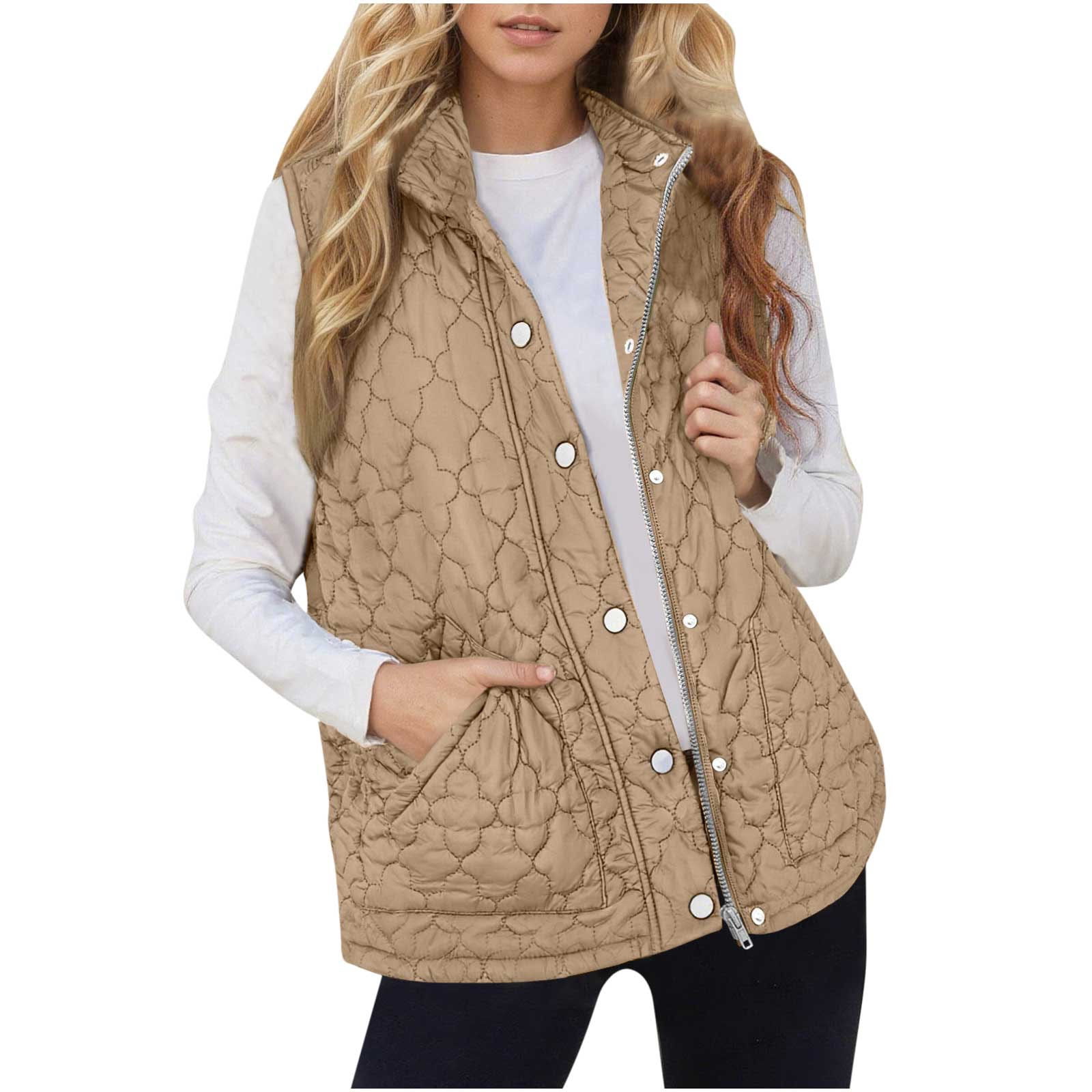Otntypg Winter Womens Puffer Vest Zipper Sleeveless Jackets Lightweight ...