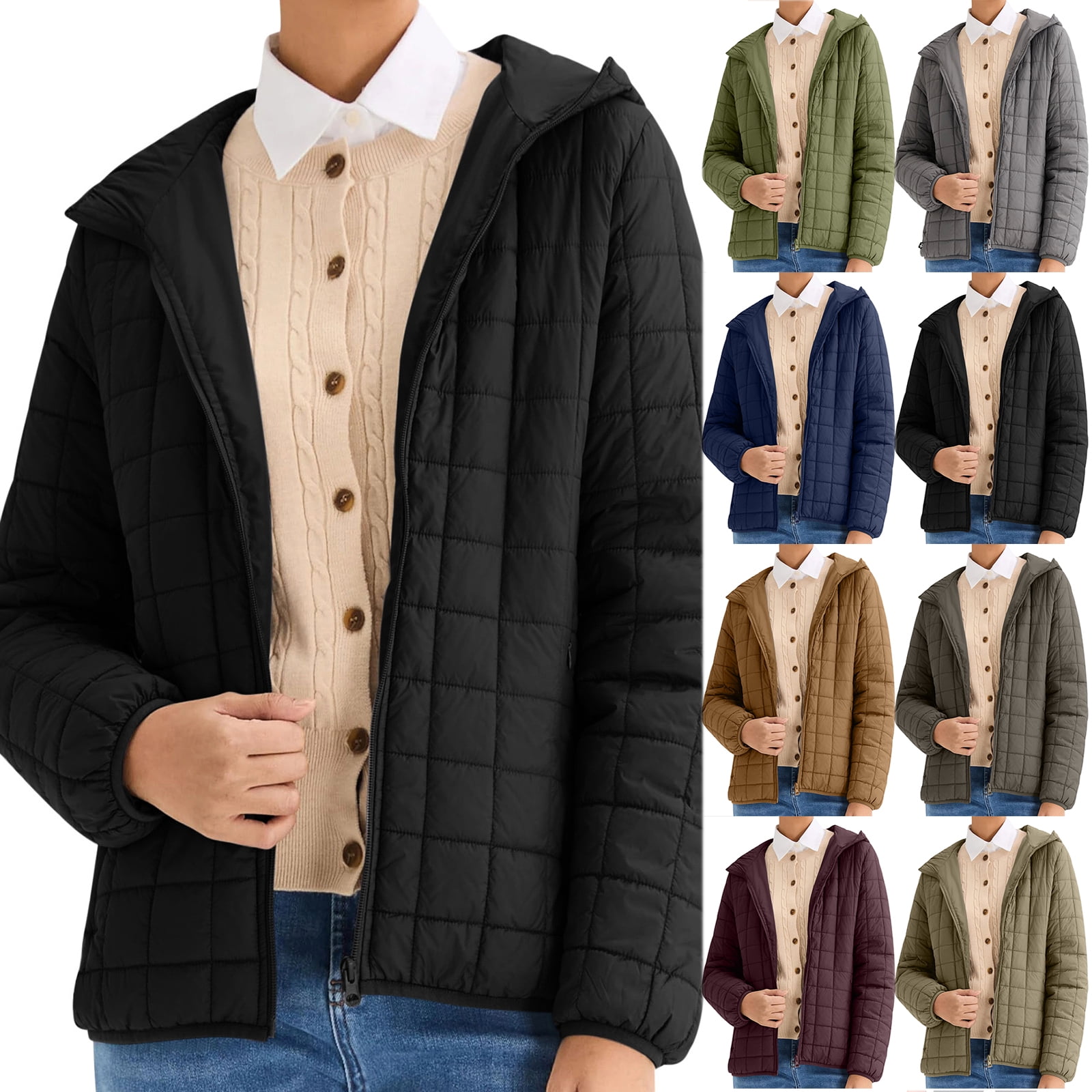 Otntypg Women's Lightweight Hooded Puffer Jacket Packable Quilted Zip ...