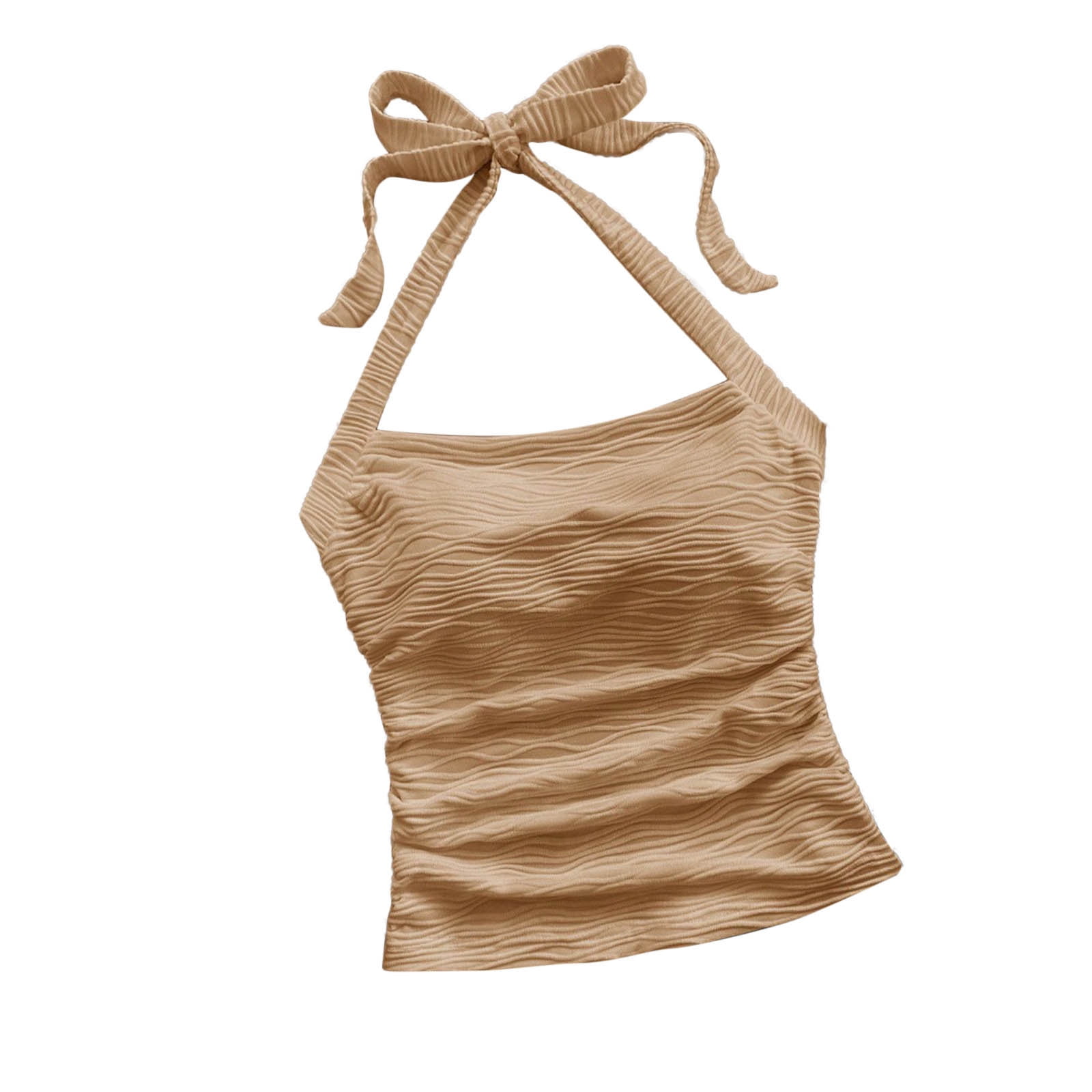 Otntypg Women's Ruched Halterneck Y2K Crop Tops Adjustable Tie Back ...