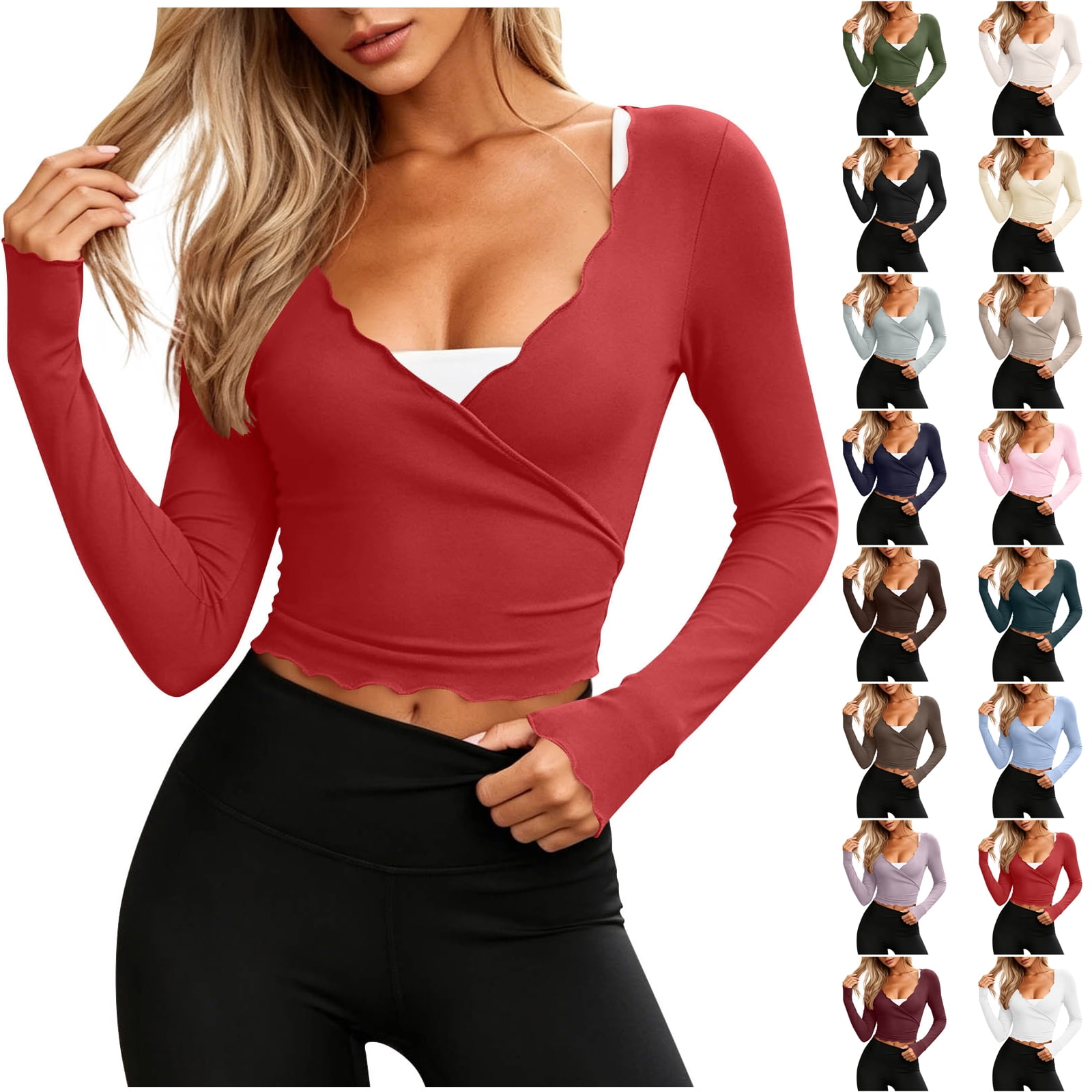 Otntypg Womens Tie Front Wrap Tops Long Sleeve Shrugs Workout Ballet ...
