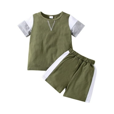 PatPat Toddler Boys Summer Clothes Set, Waffle Color Block Raglan Sleeve Tee & Solid Shorts, 2 ...