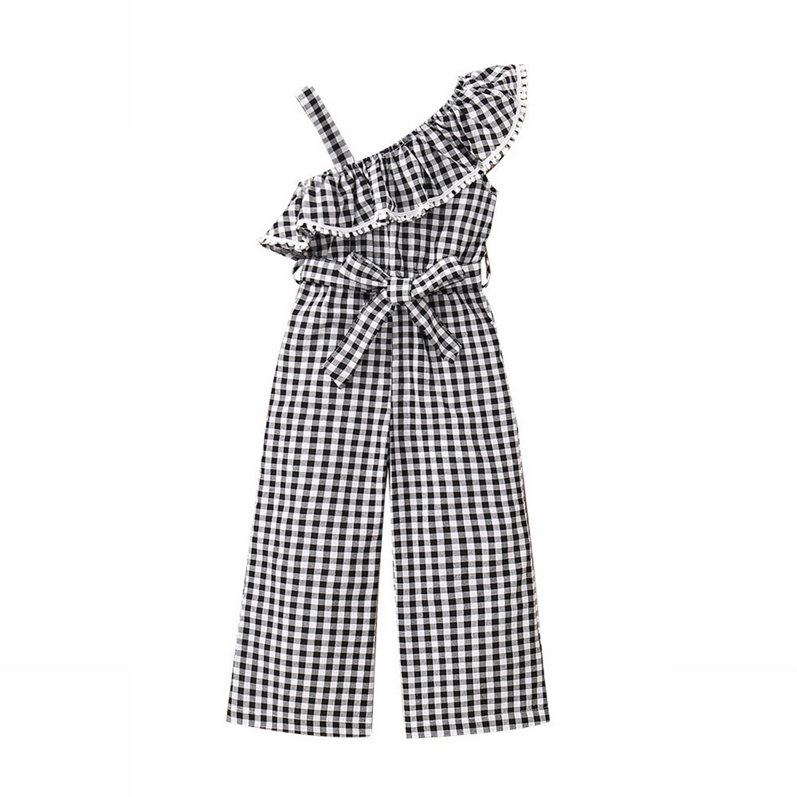 Otqutp Children Girls' Running Joggers Slant Shoulder Suspenders Plaid ...