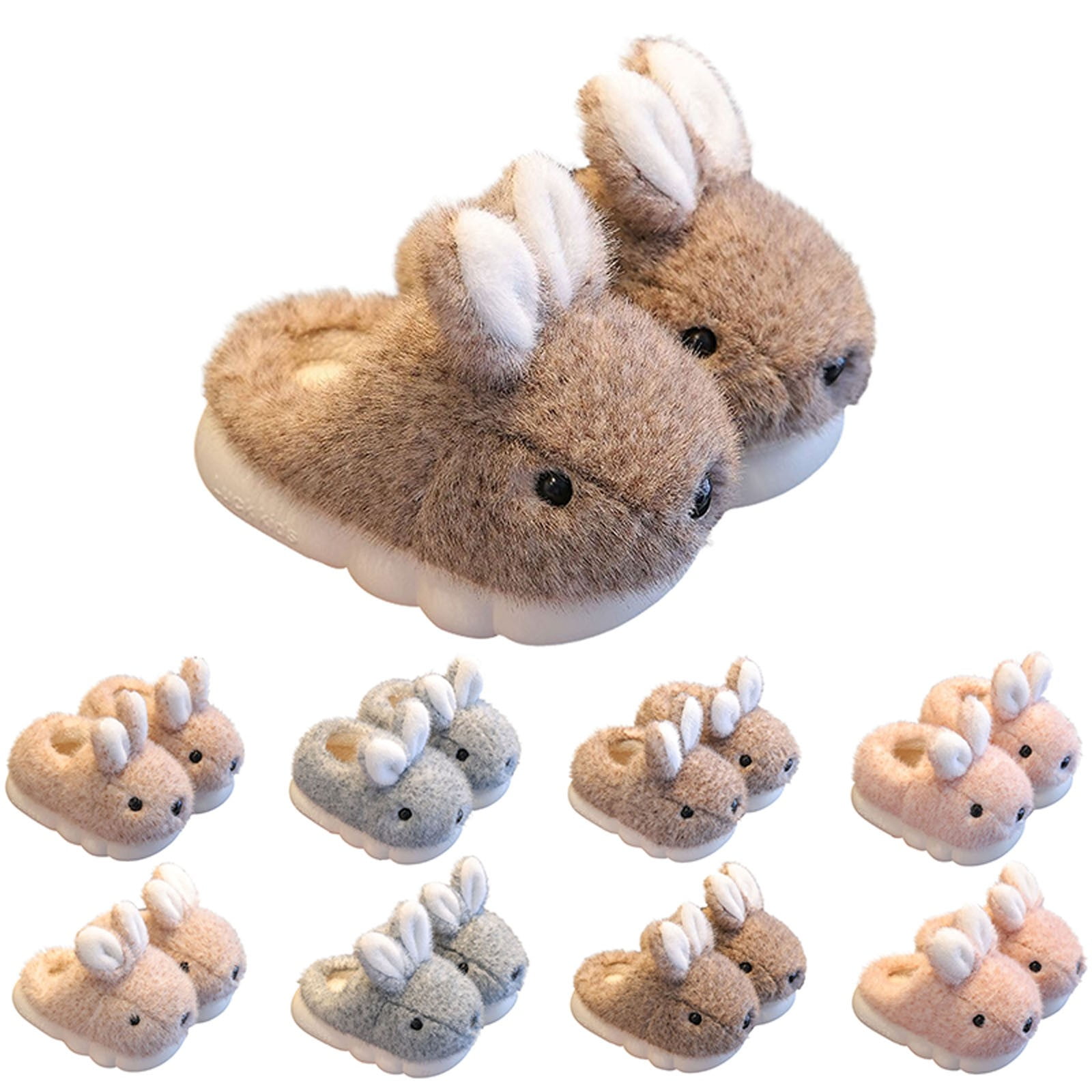 Otqutp Girls Cute Plush Bunny Slippers Kids Rabbit Soft Fleece Lined ...