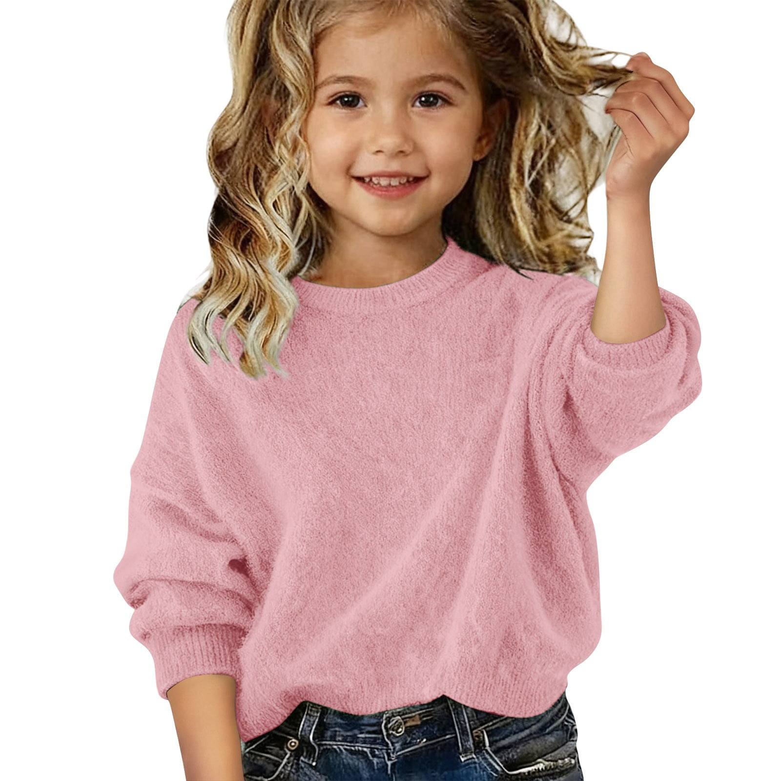 Otqutp Girls Furry Pullover Sweater Fuzzy Fleece Loose Oversized Long ...