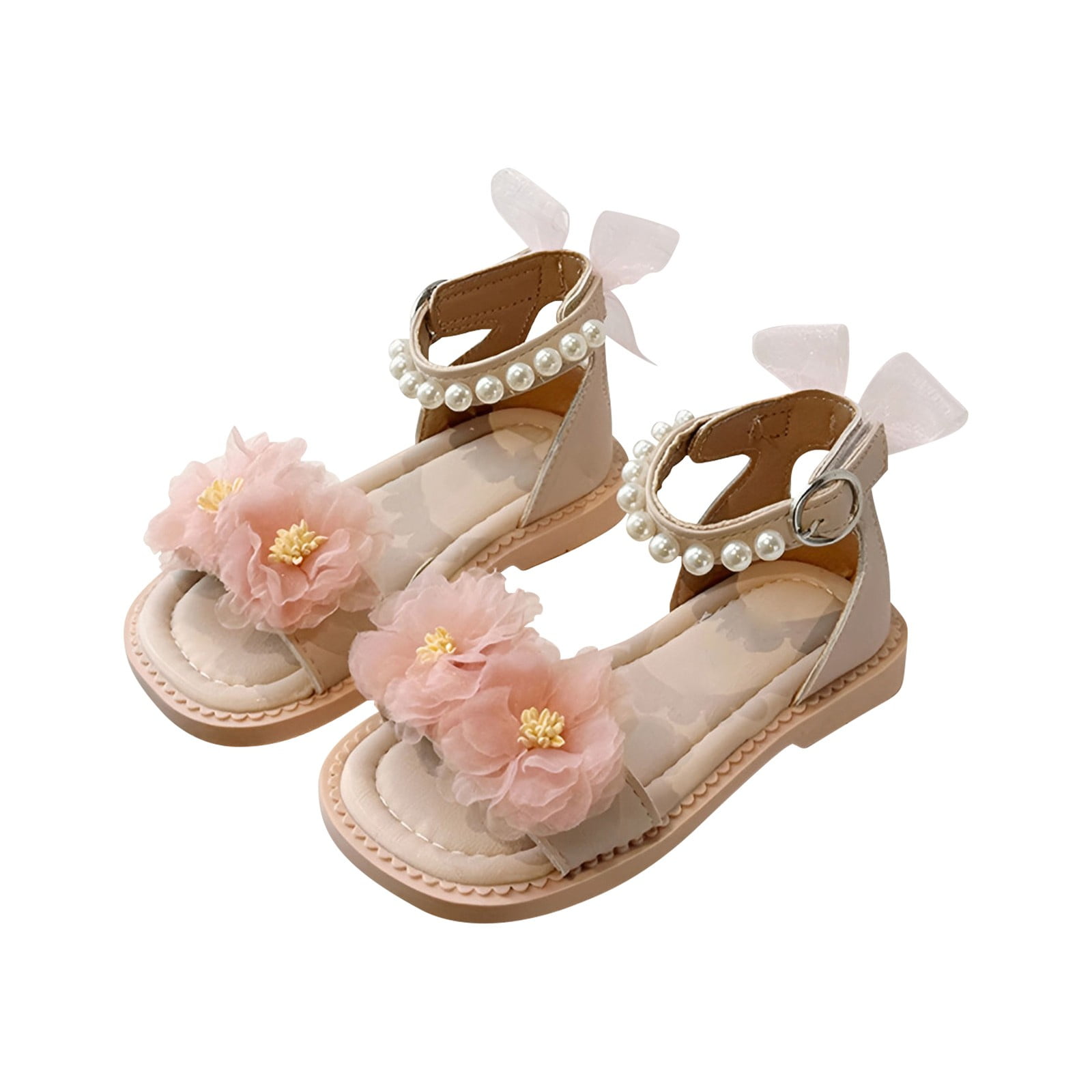 Otqutp Girls Pearl Ankle Strap Sandals for Kids Toddler Girls Open-Toe Princess Floral Lace ...
