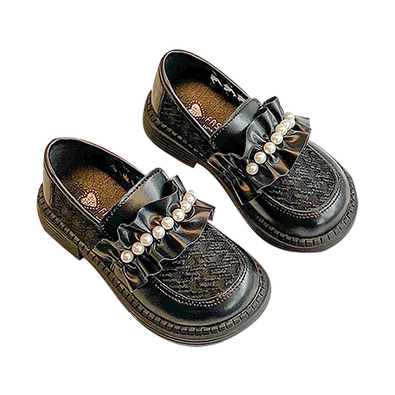 Otqutp Girls School Uniform Loafer Flats Kids Leather Dress Shoes Pearl ...
