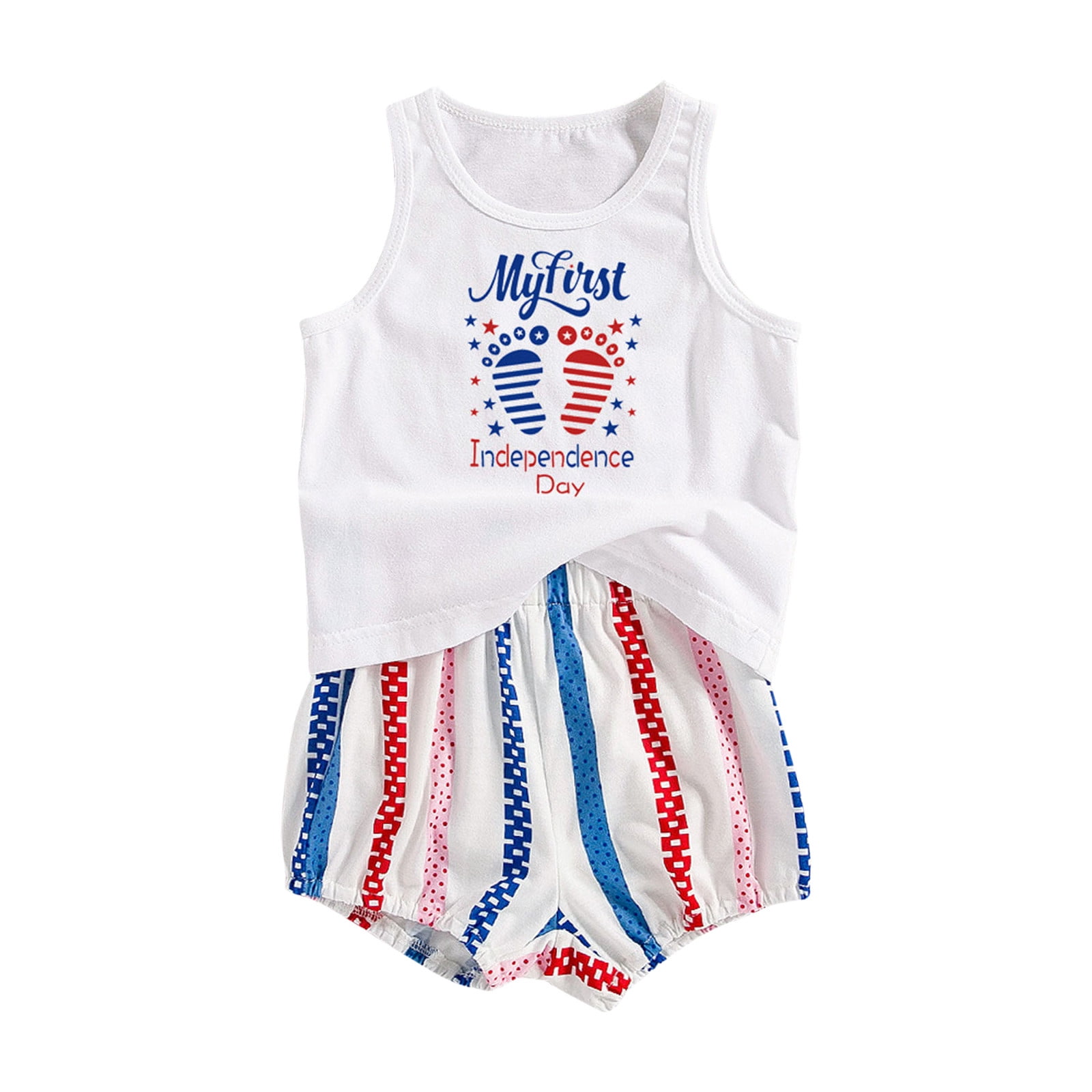 Otqutp Kids Beach Clothes Set for Summer Toddler Boys Girls 4th Of July Letters Sleeveless T ...