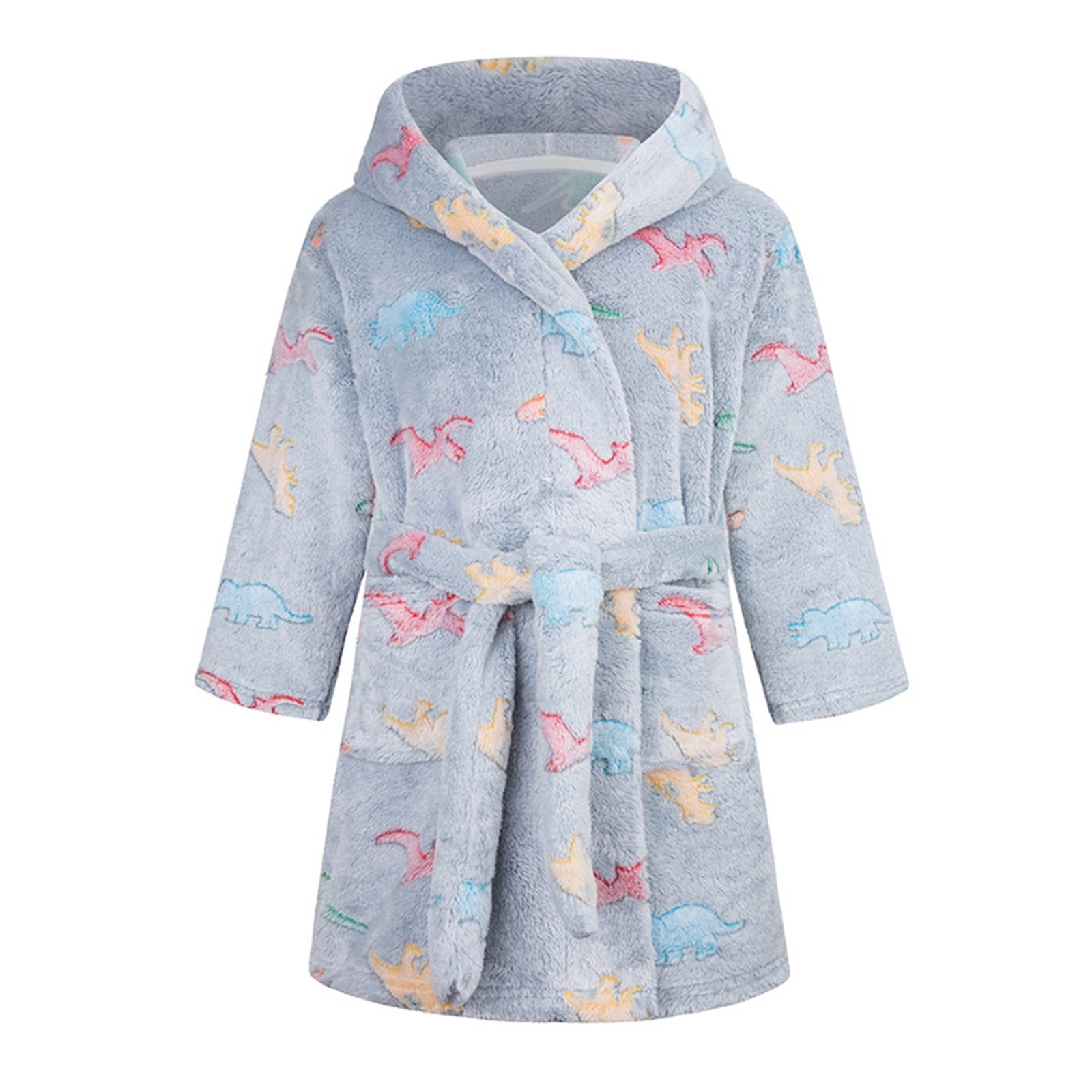 Otqutp Kids Boys Girls Robe Flannel Hooded Bathrobe Sleepwear Long ...